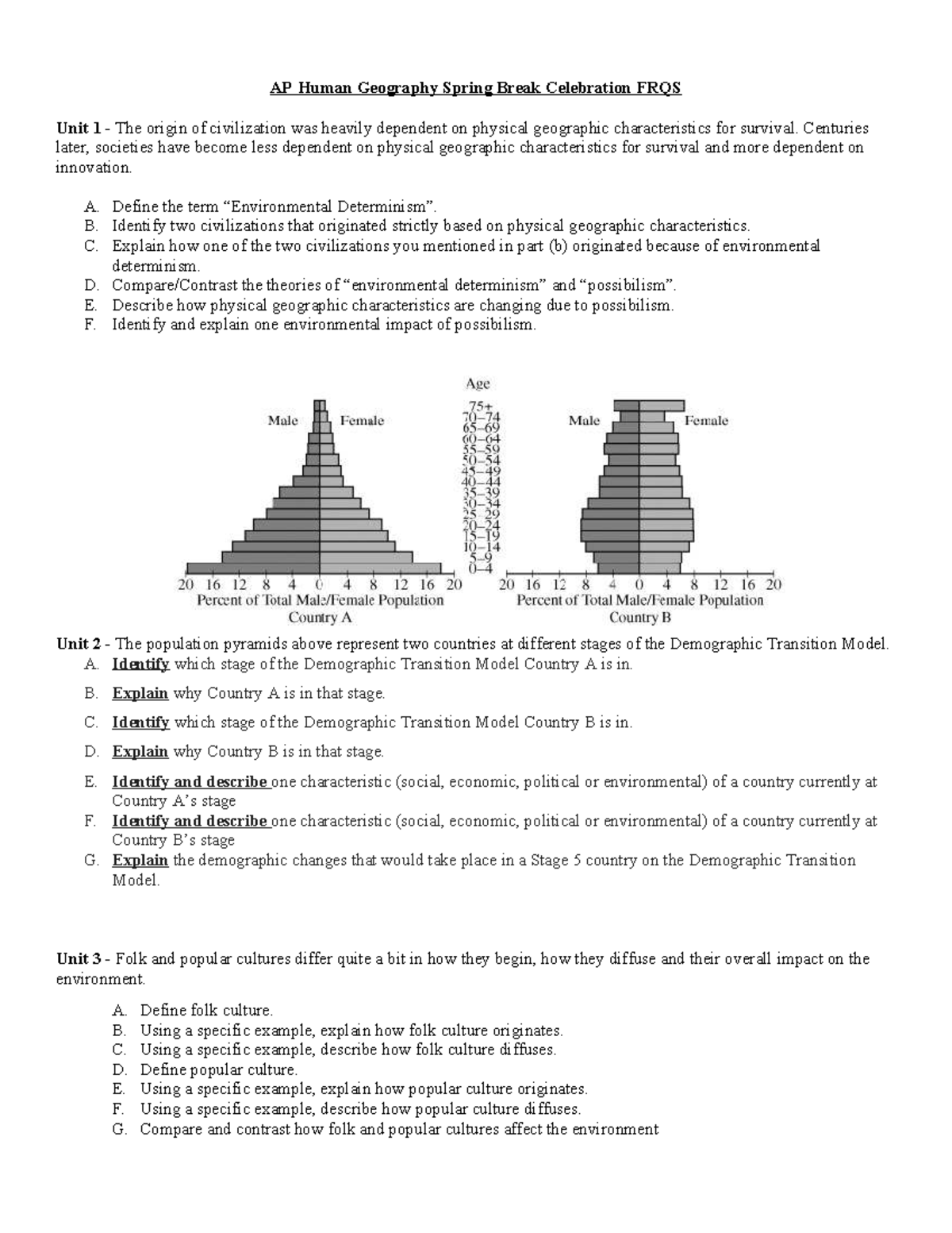 AP Human Geography FRQs for Units 1-5 (2024-2025) - Studocu