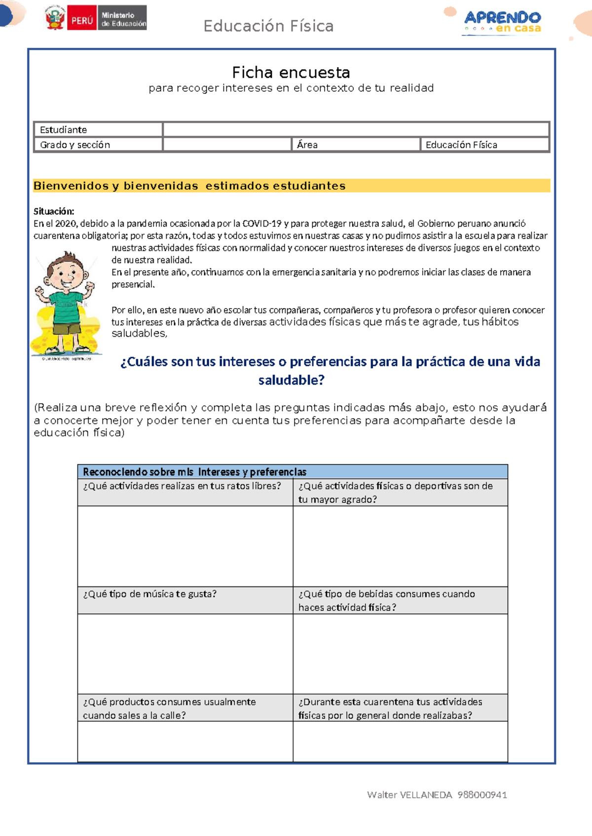 Encuesta de Intereses en Educación Física - Grado y Sección 2023 - Studocu