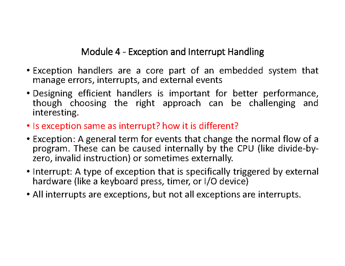 Module 4: Chapter 9 - Exception and Interrupt Handling Notes - Studocu