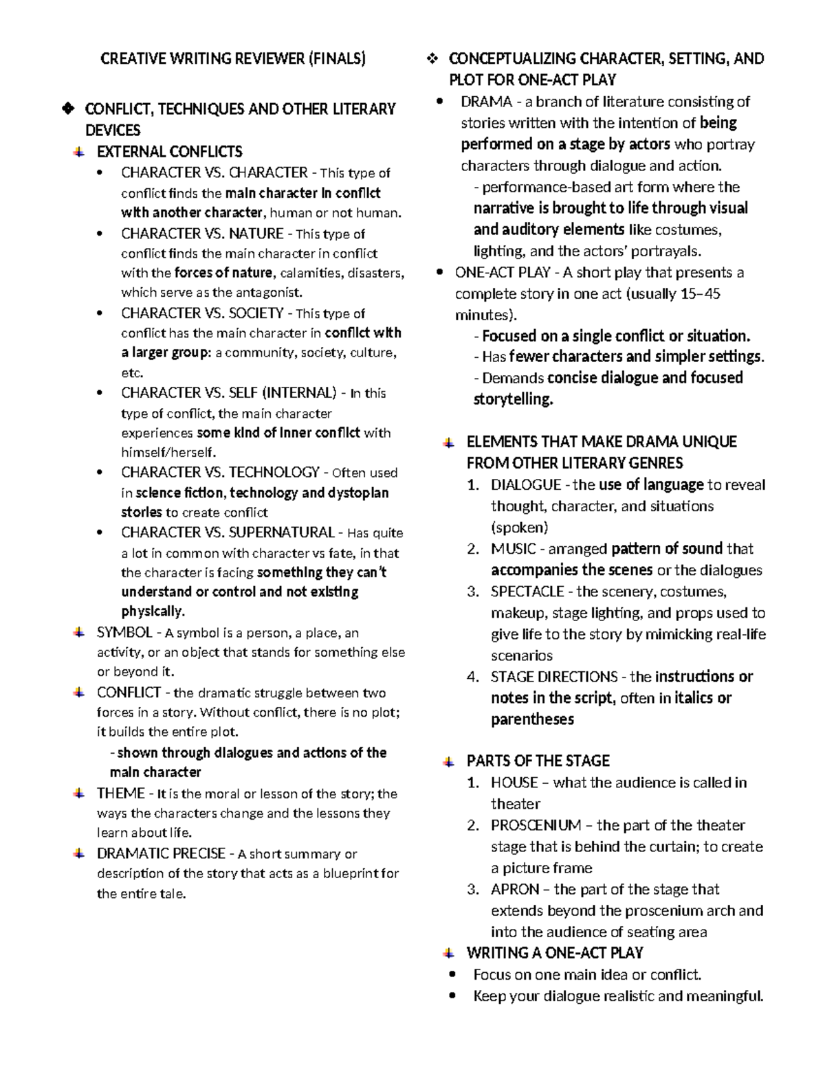 Creative Writing 12 Finals Reviewer: Conflicts & Literary Techniques ...