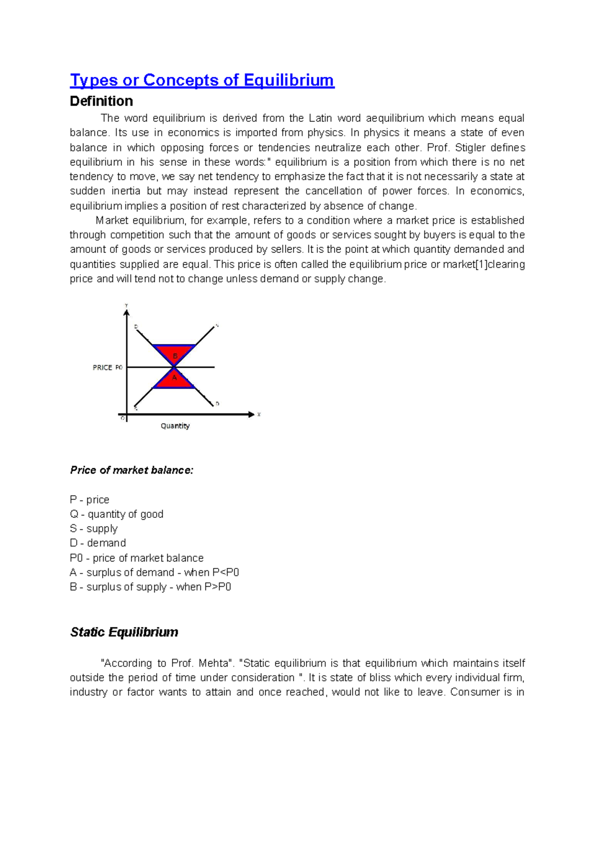 Understanding Types and Concepts of Equilibrium in Economics - Studocu