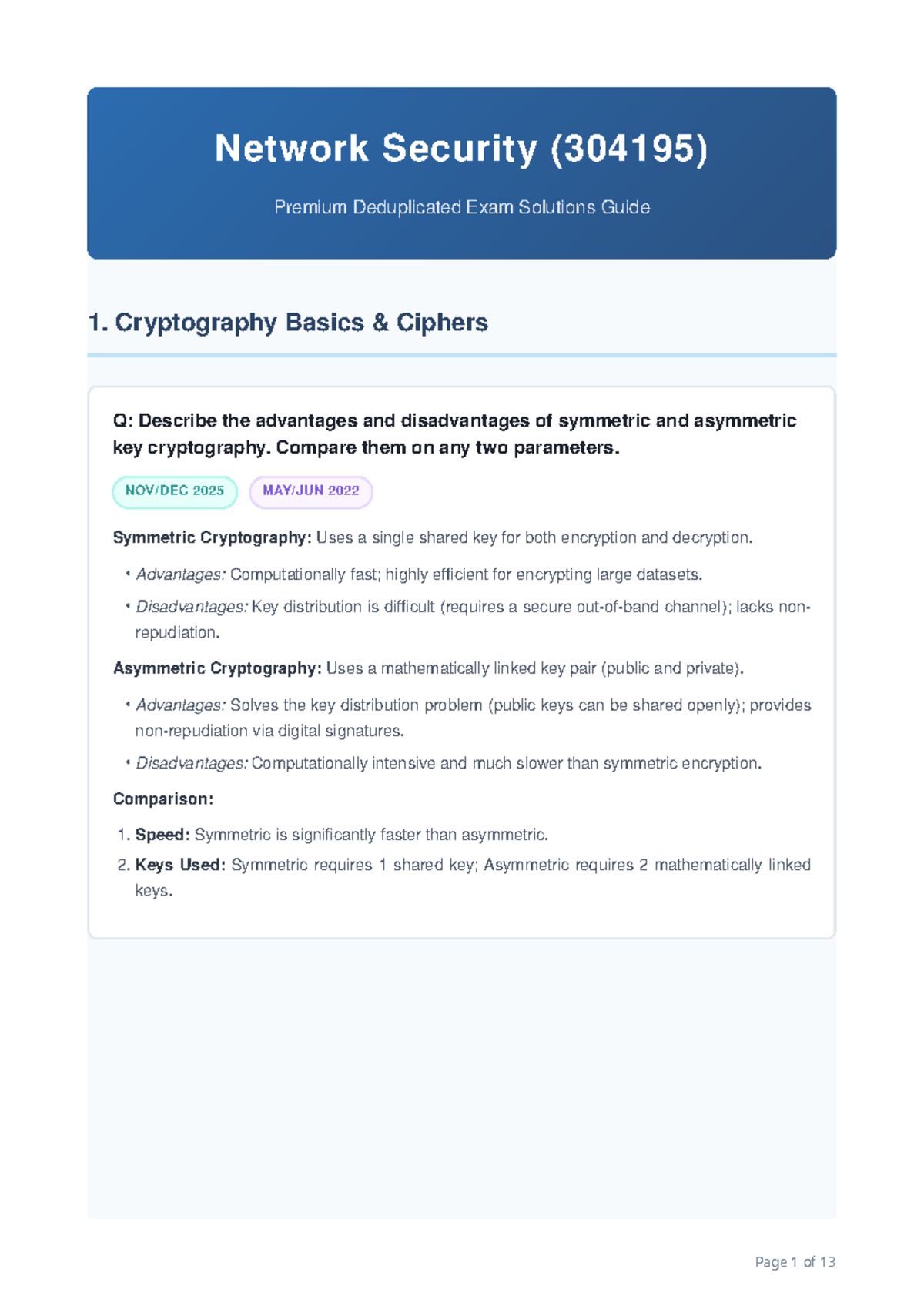 Network Security (304195) Final Exam Solutions: Cryptography & Attacks ...