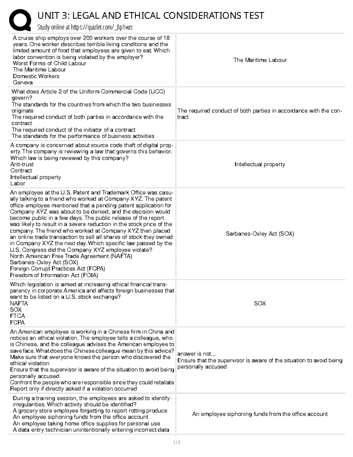 UNIT 3- Legal AND Ethical Considerations TEST - UNIT 3: LEGAL AND ...