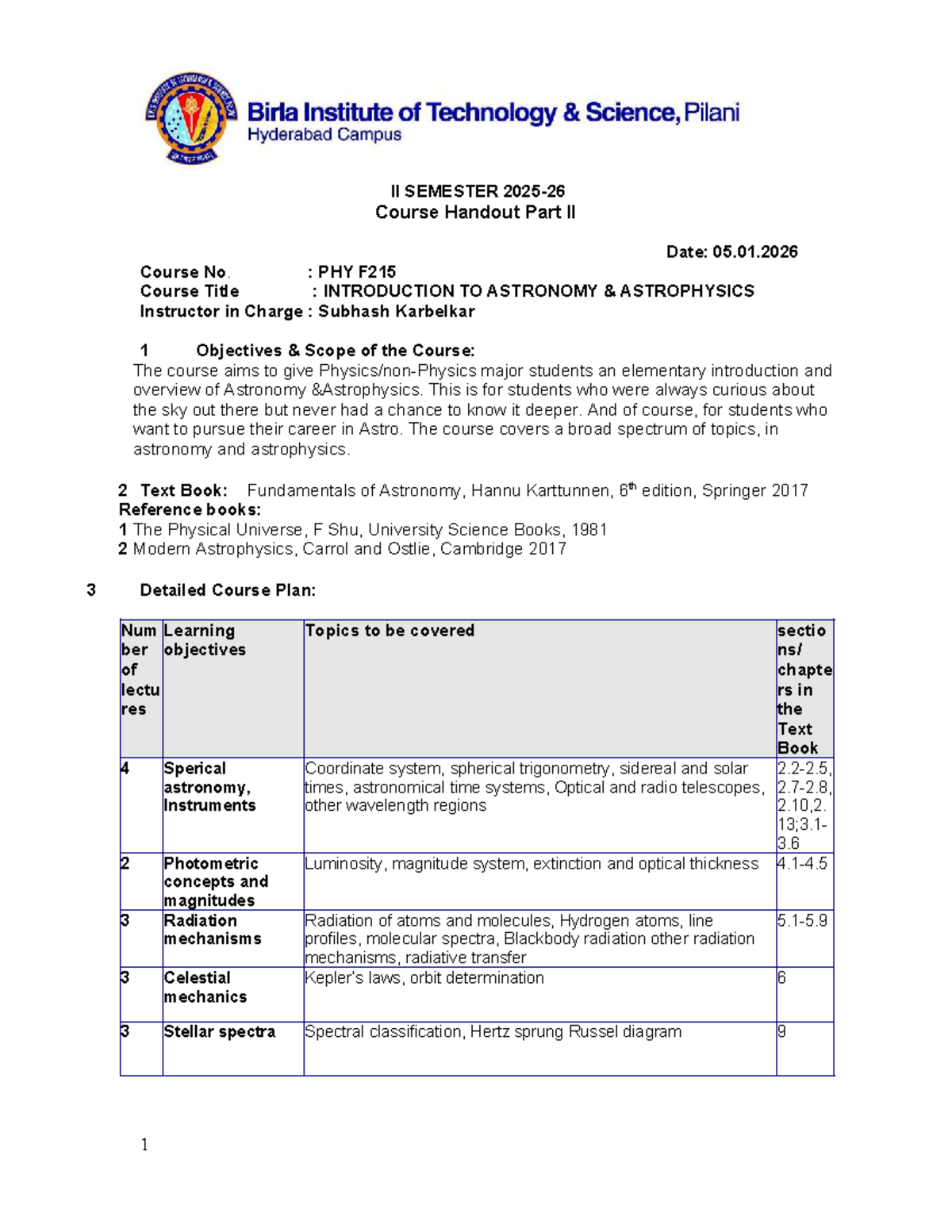 PHY F215 Introduction to Astronomy & Astrophysics Course Handout - Studocu