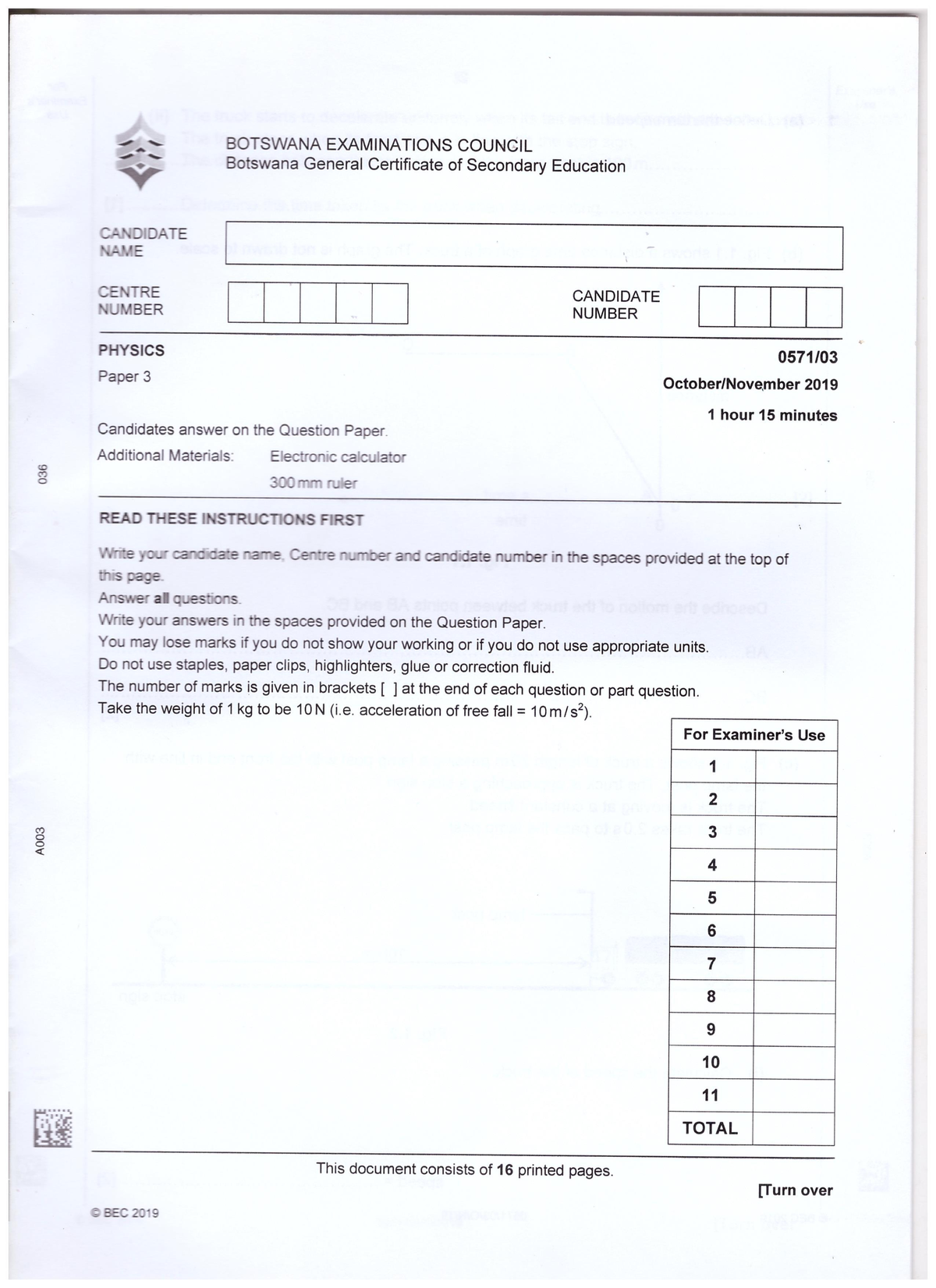Bgcse Physics Paper 3 Exam 2019 - Candidate Instructions and Questions ...