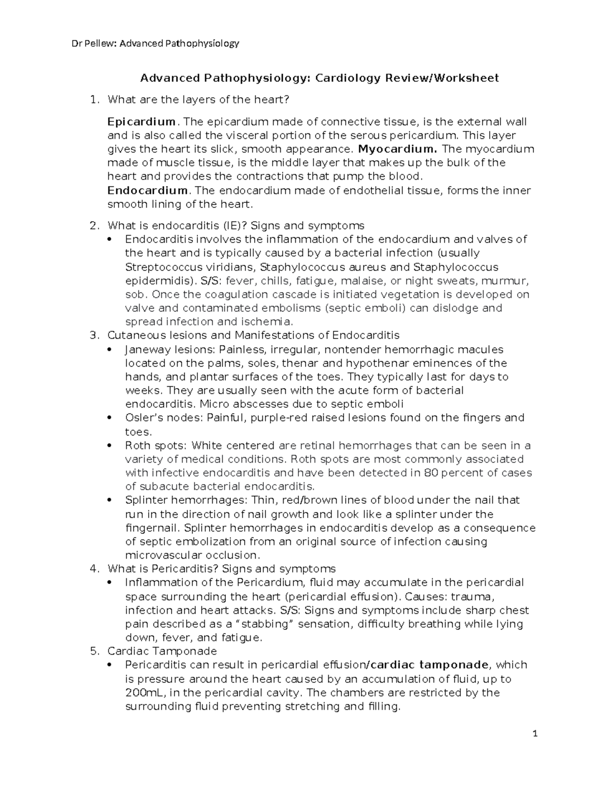 Advanced Pathophysiology: Cardiac Disorders Summary (Final Exam) - Studocu