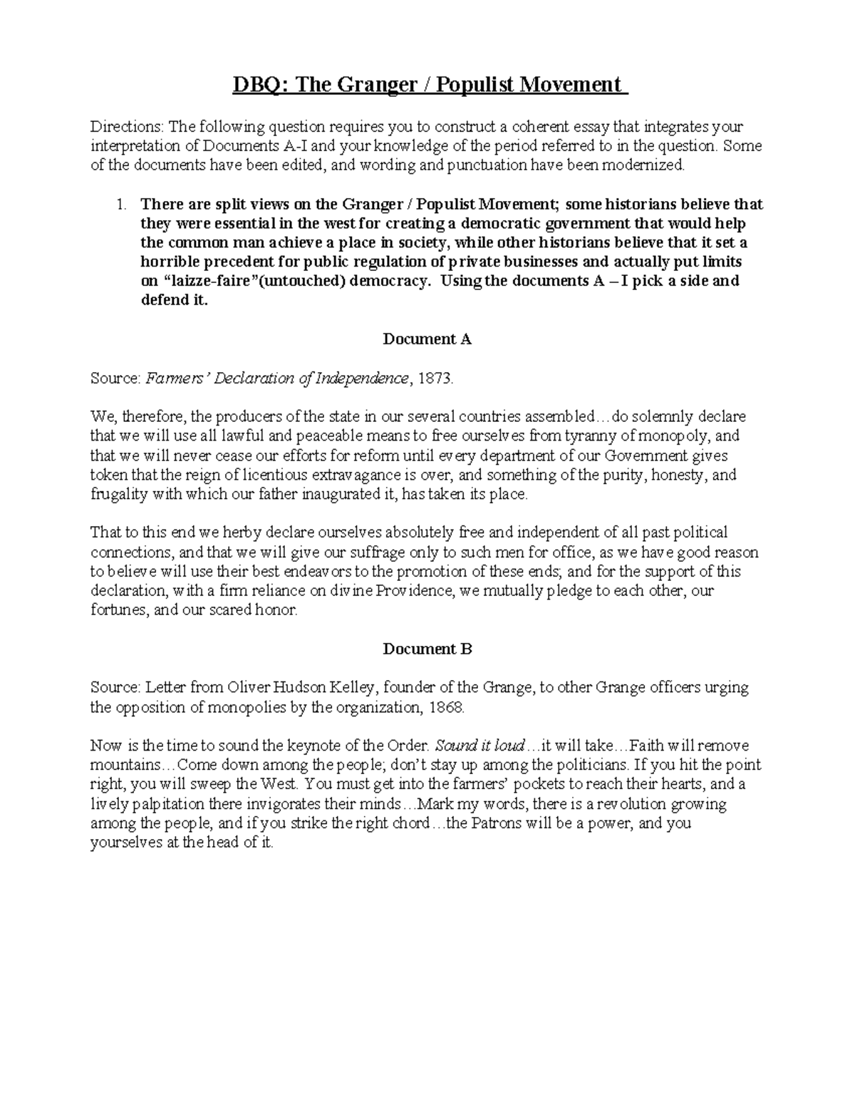 DBQ: The Granger/Populist Movement Analysis (DBQ-ENG 101) - Studocu