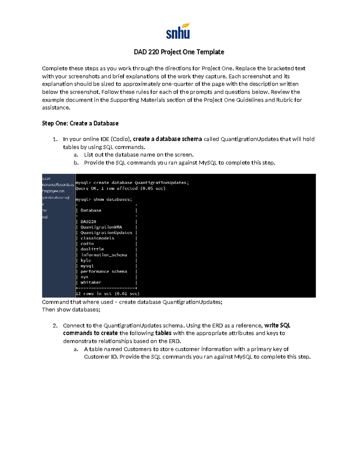 DAD 220 Project One Guide: Database Creation and SQL Queries - Studocu