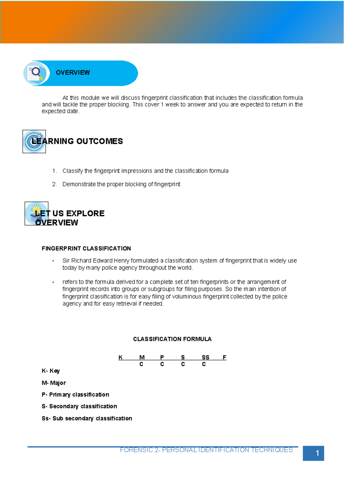 Module 6: Fingerprint Classification Techniques and Formula Overview ...
