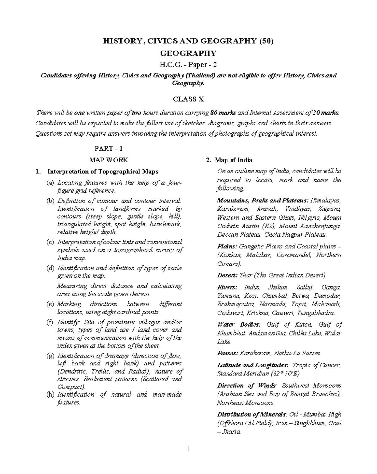 HISTORY, CIVICS AND GEOGRAPHY (50) CLASS X GEOGRAPHY PAPER 2 STUDY ...