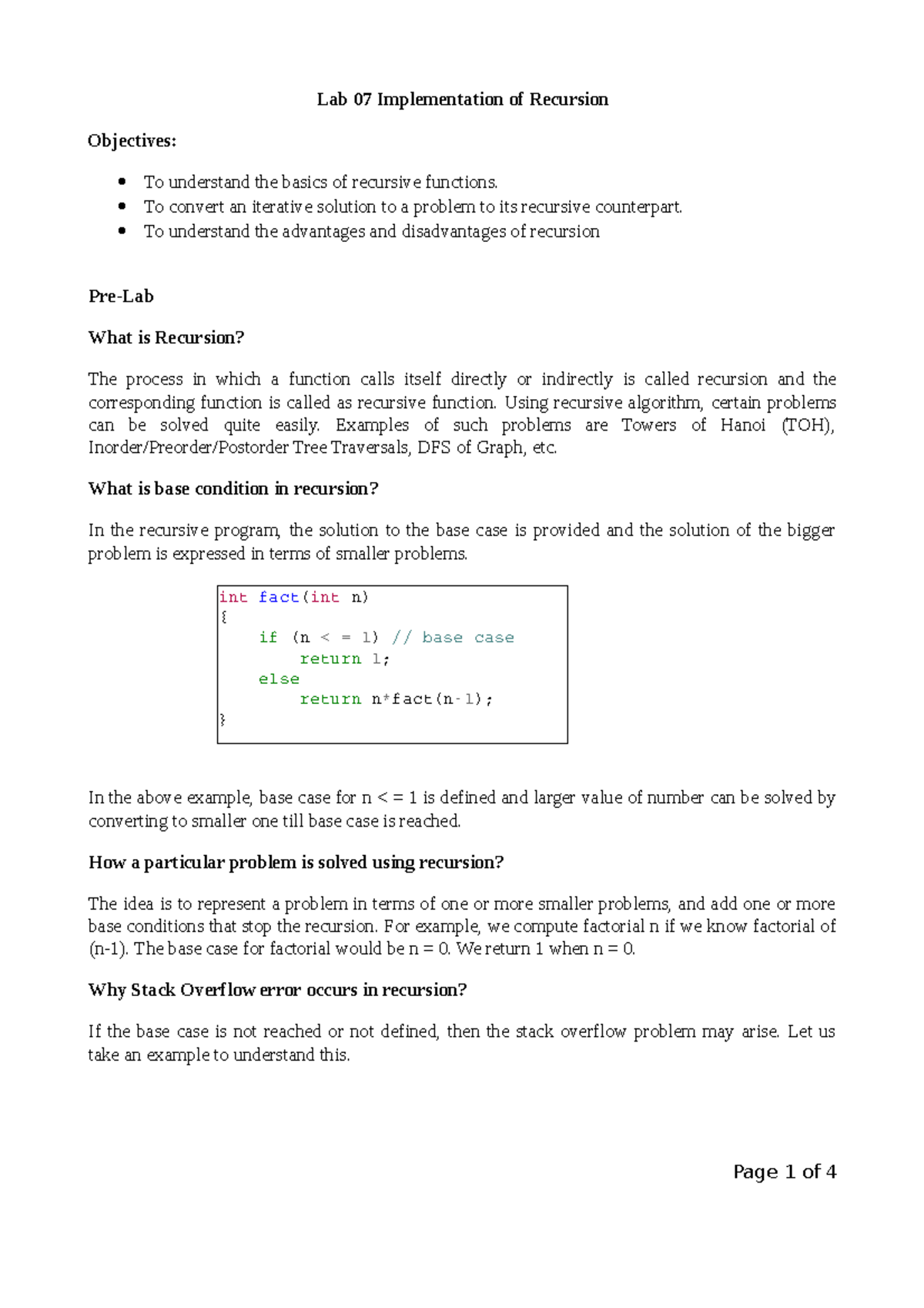 Lab 07: Understanding Recursion and Its Applications - Studocu