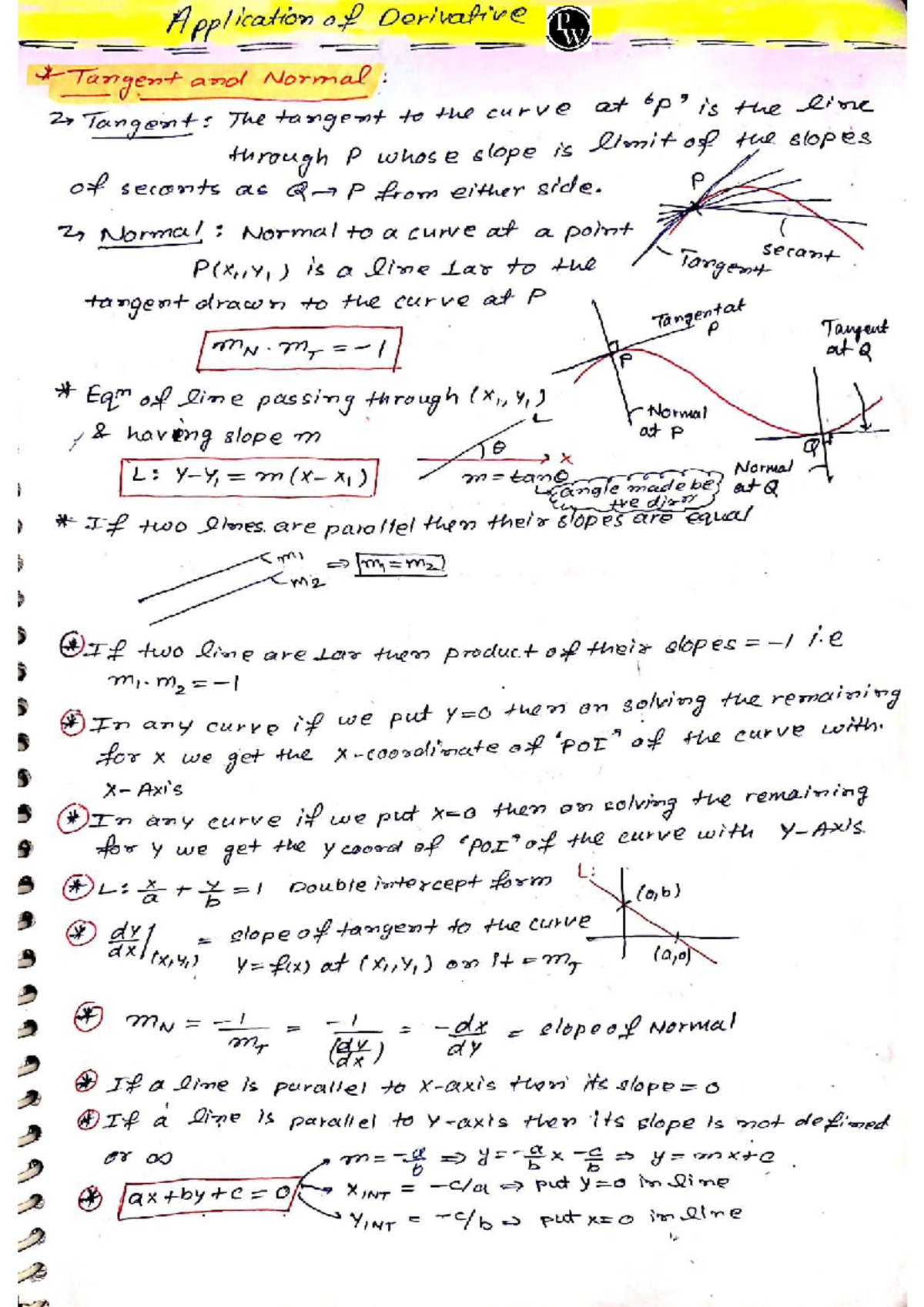 Application of Derivatives: Tangents and Normals (Math 2) - Studocu