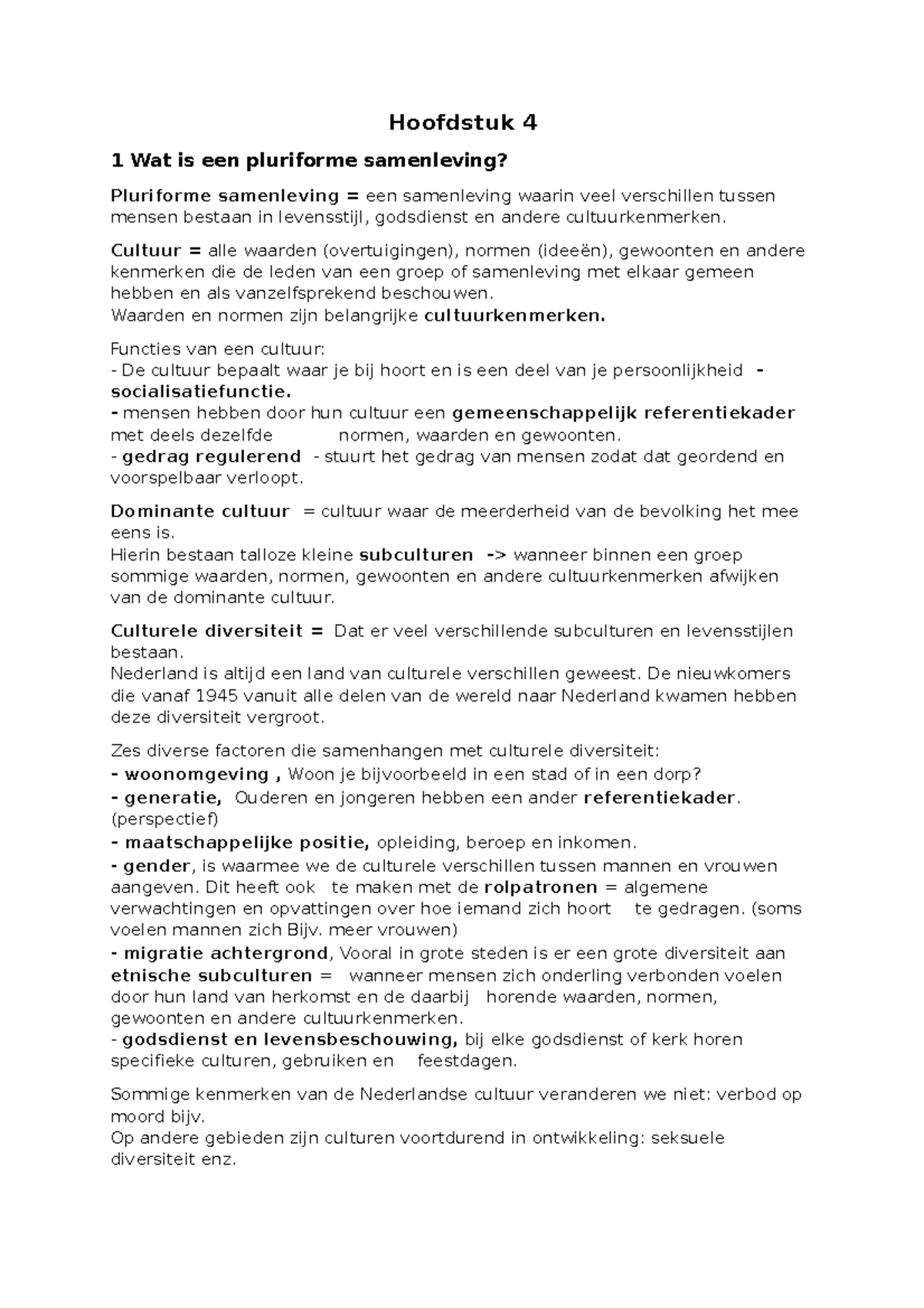 Hoofdstuk 4: Pluriforme Samenleving en Cultuur in Nederland - Studeersnel