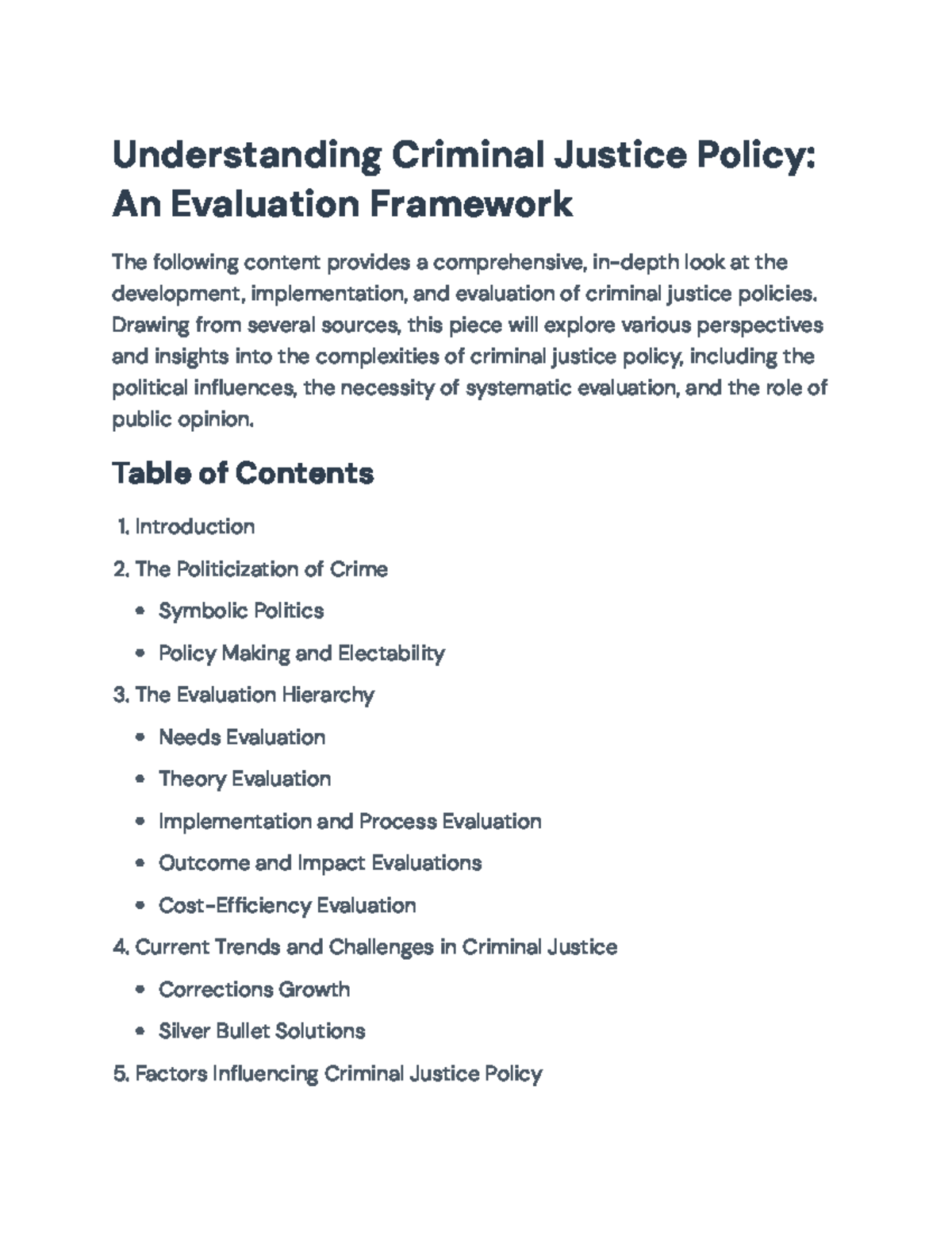 Understanding Criminal Justice Policy: An Evaluation Framework ...