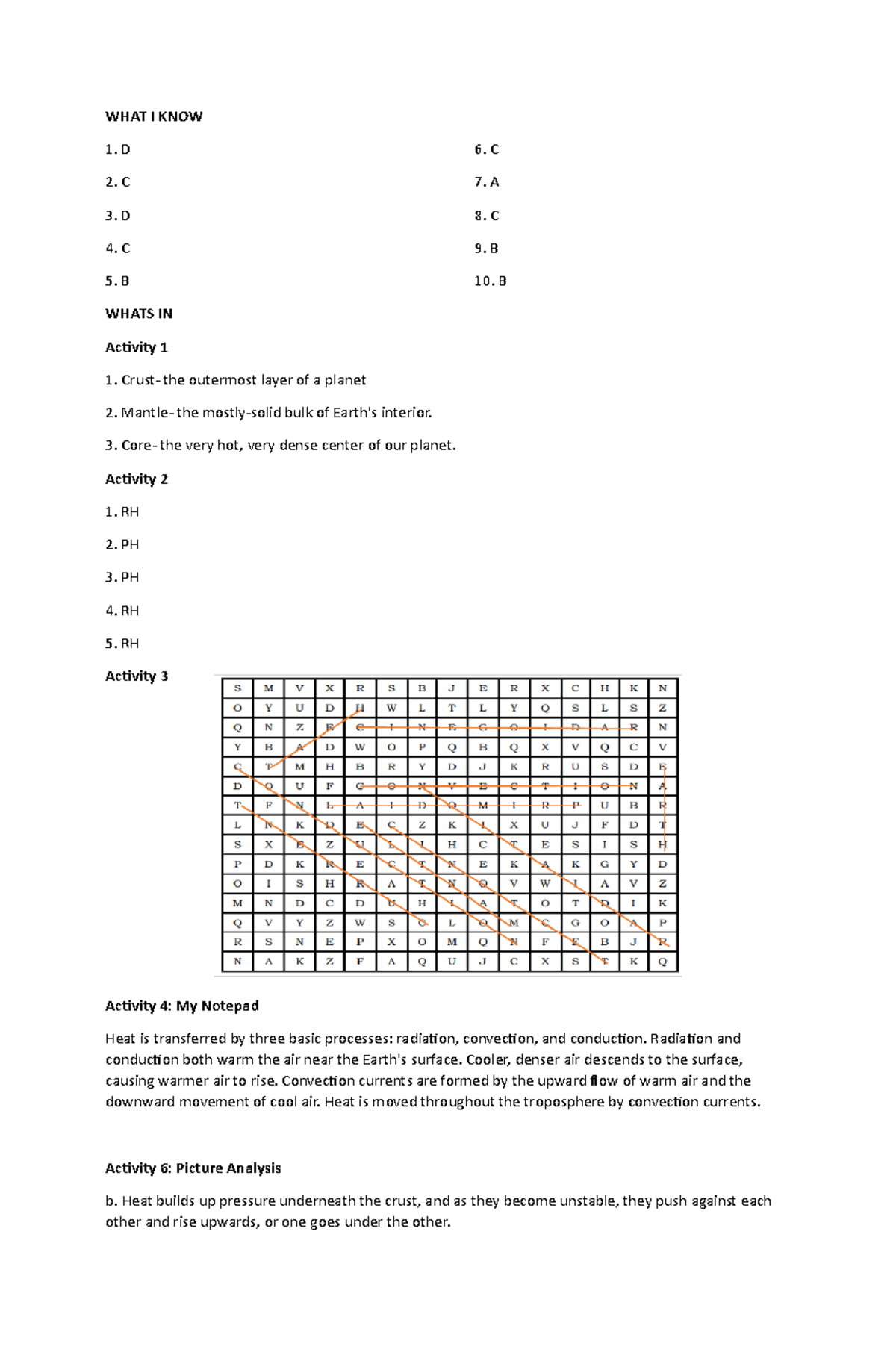 ELS Q1 M6 - Modules in Earth and Life Science - WHAT I KNOW 1. D 2. C 3 ...