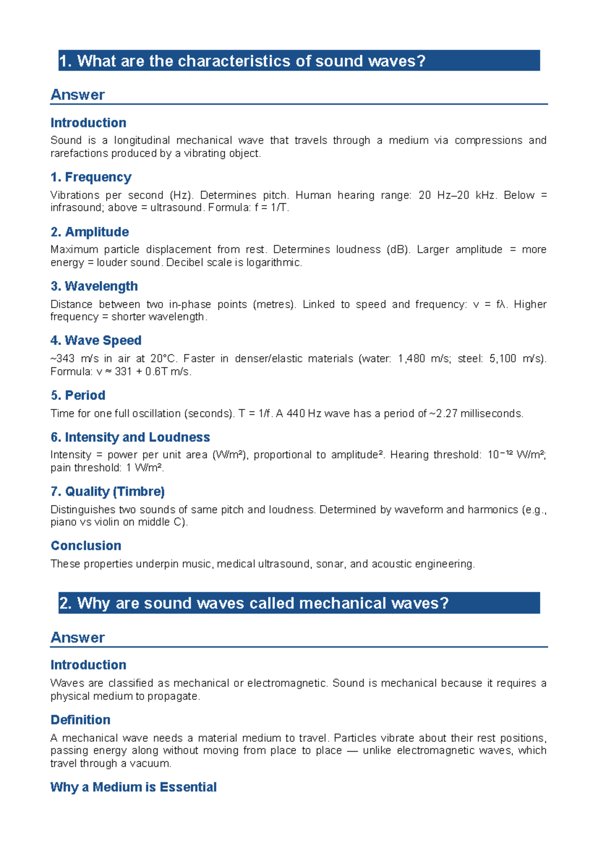 Physics Research QA: Characteristics of Sound Waves and Electromagnetic ...