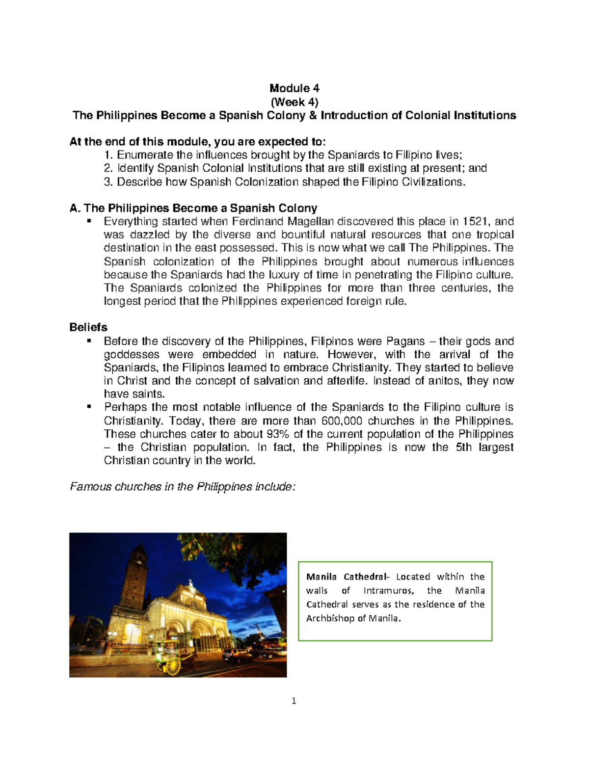 Module 4: Influence of Spanish Colonization in Philippine History - Studocu