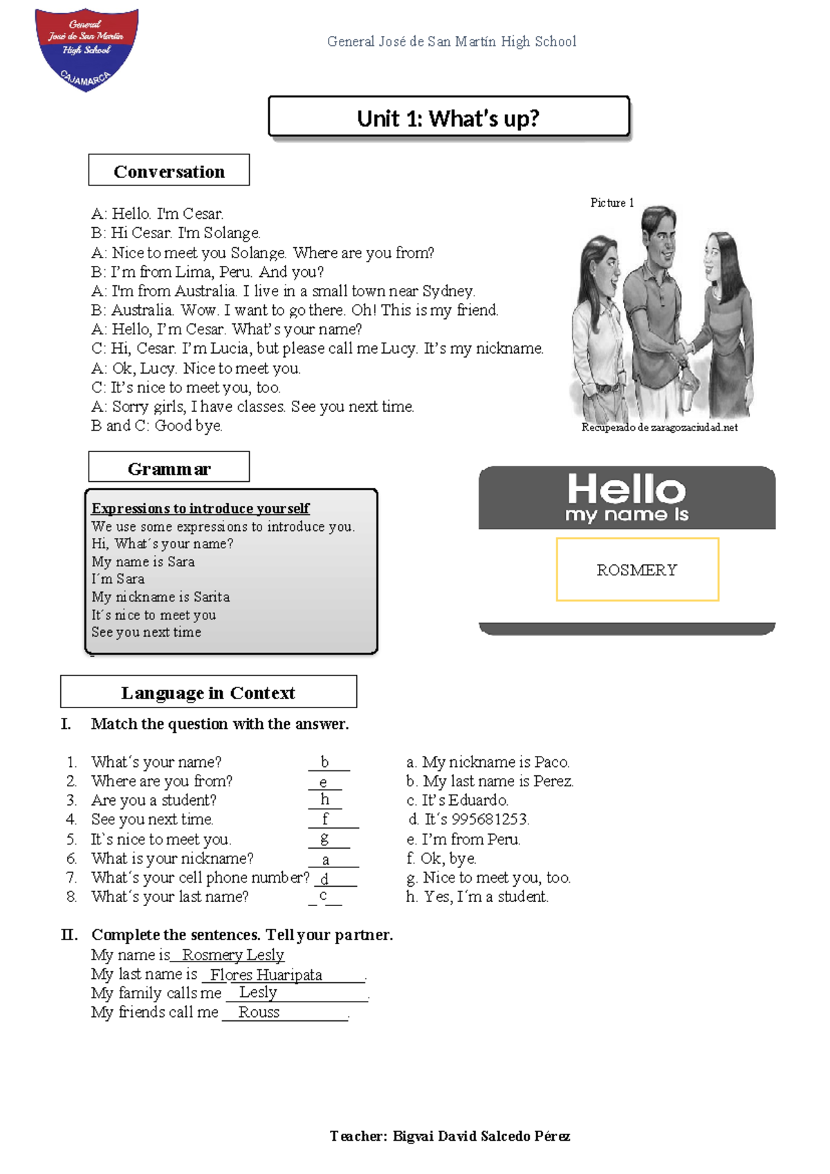 English Unit 1: Basic Conversations and Introductions - Studocu