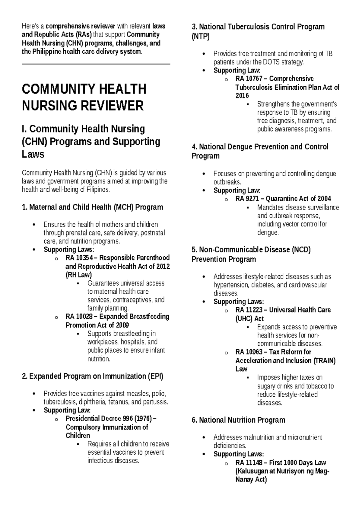 CHN 3: Comprehensive Reviewer on Community Health Nursing Laws ...