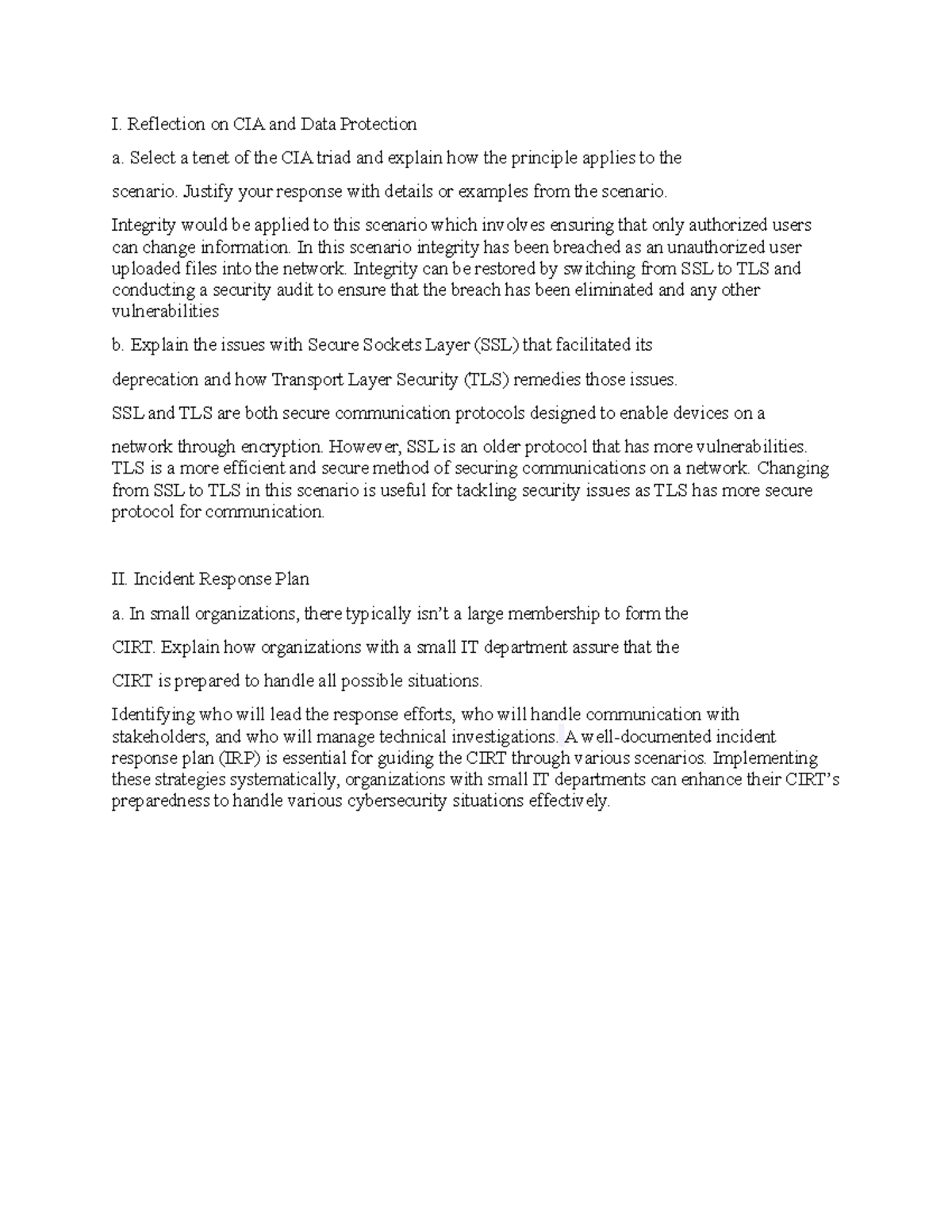 Module 2 Short Response on CIA and Incident Response - CYB250 - Studocu