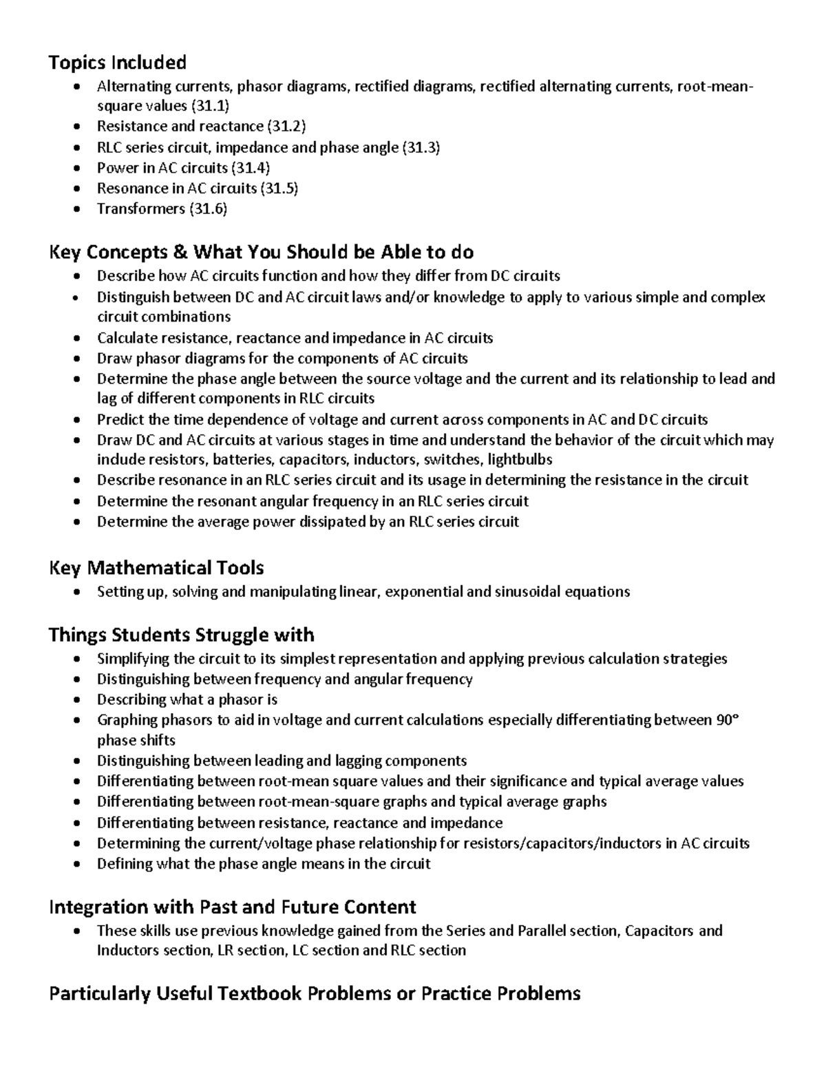 5-AC Circuits Study Guide (Ch. 31): Key Concepts & Problem Areas - Studocu