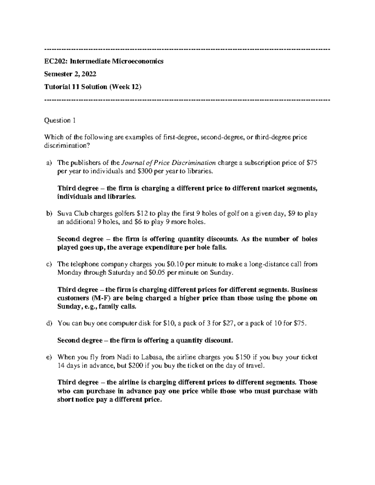EC202: Intermediate Microeconomics - Tutorial 11 Solutions (2022) - Studocu