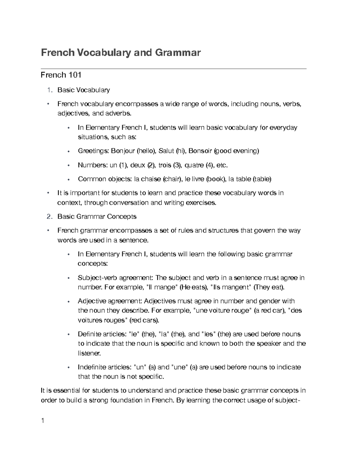 French Vocabulary and Grammar - French Vocabulary and Grammar French ...