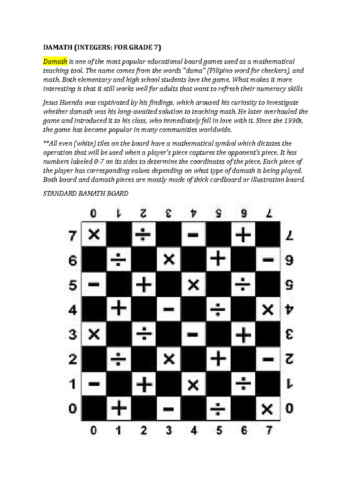 Damath: Engaging Math Learning Tool for Grade 7 Students - Studocu