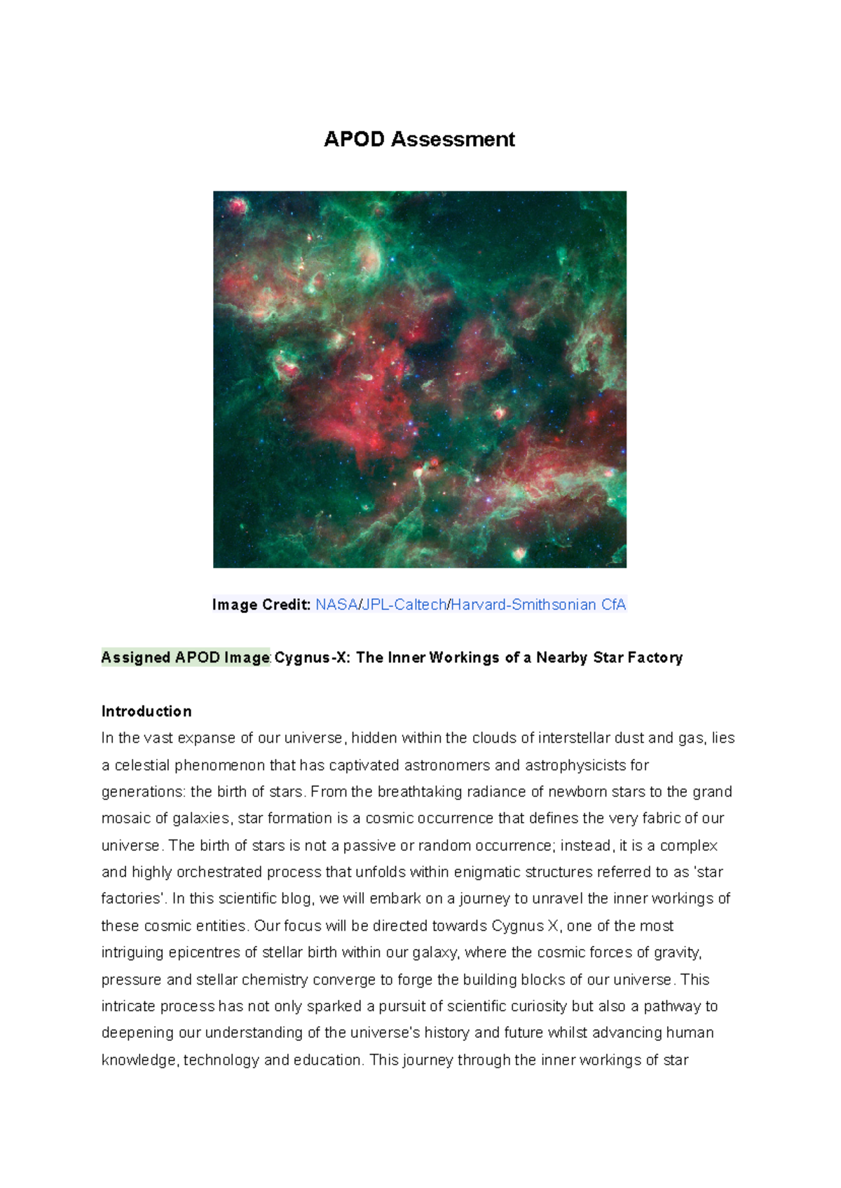 PHYS1160 APOD Star Formation Insights (Final Assessment) - Studocu