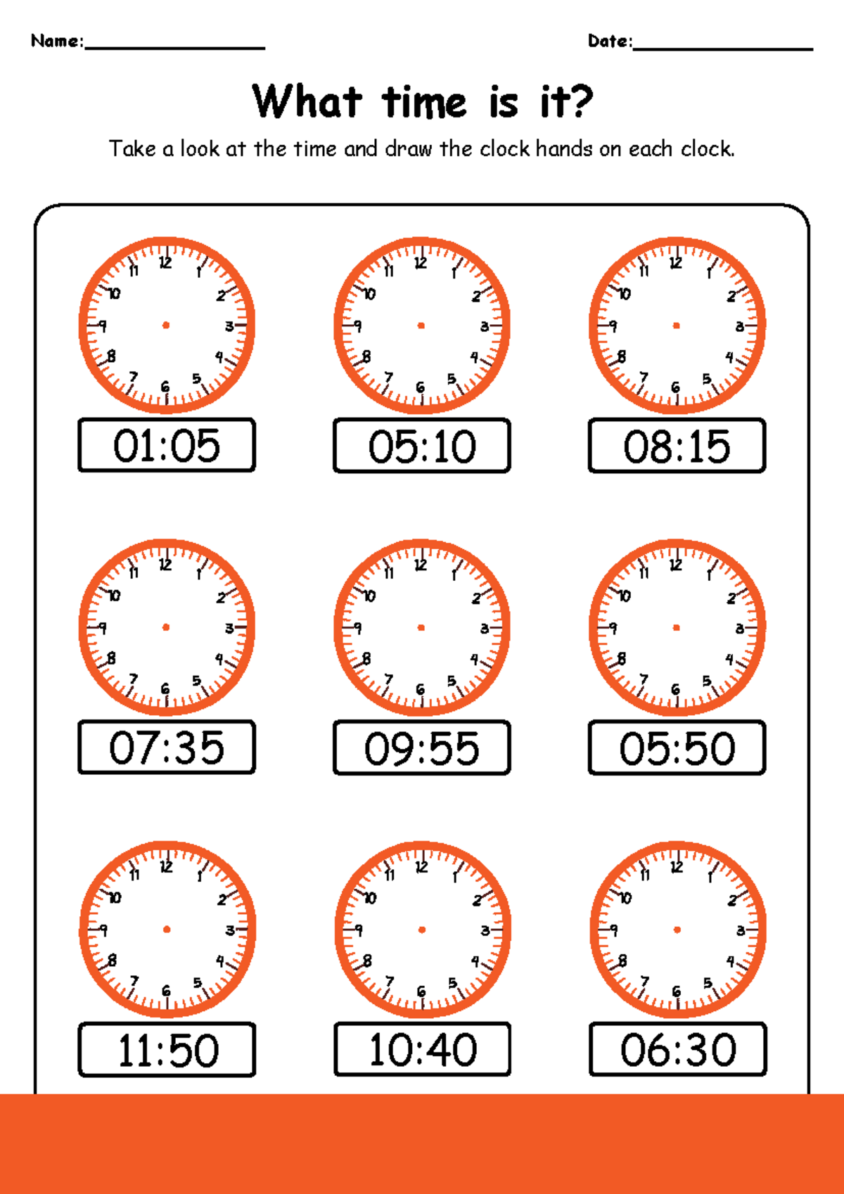 Telling Time to the Nearest Five Minutes - 2nd Grade Worksheet - Name ...