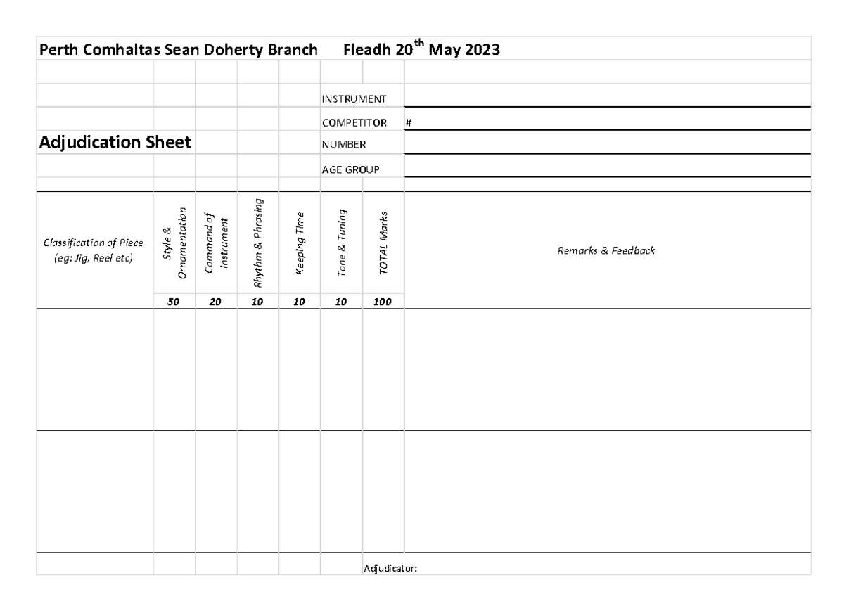 2023 Adjudication Sheet - Perth Comhaltas Fleadh 20th May 2023 ...