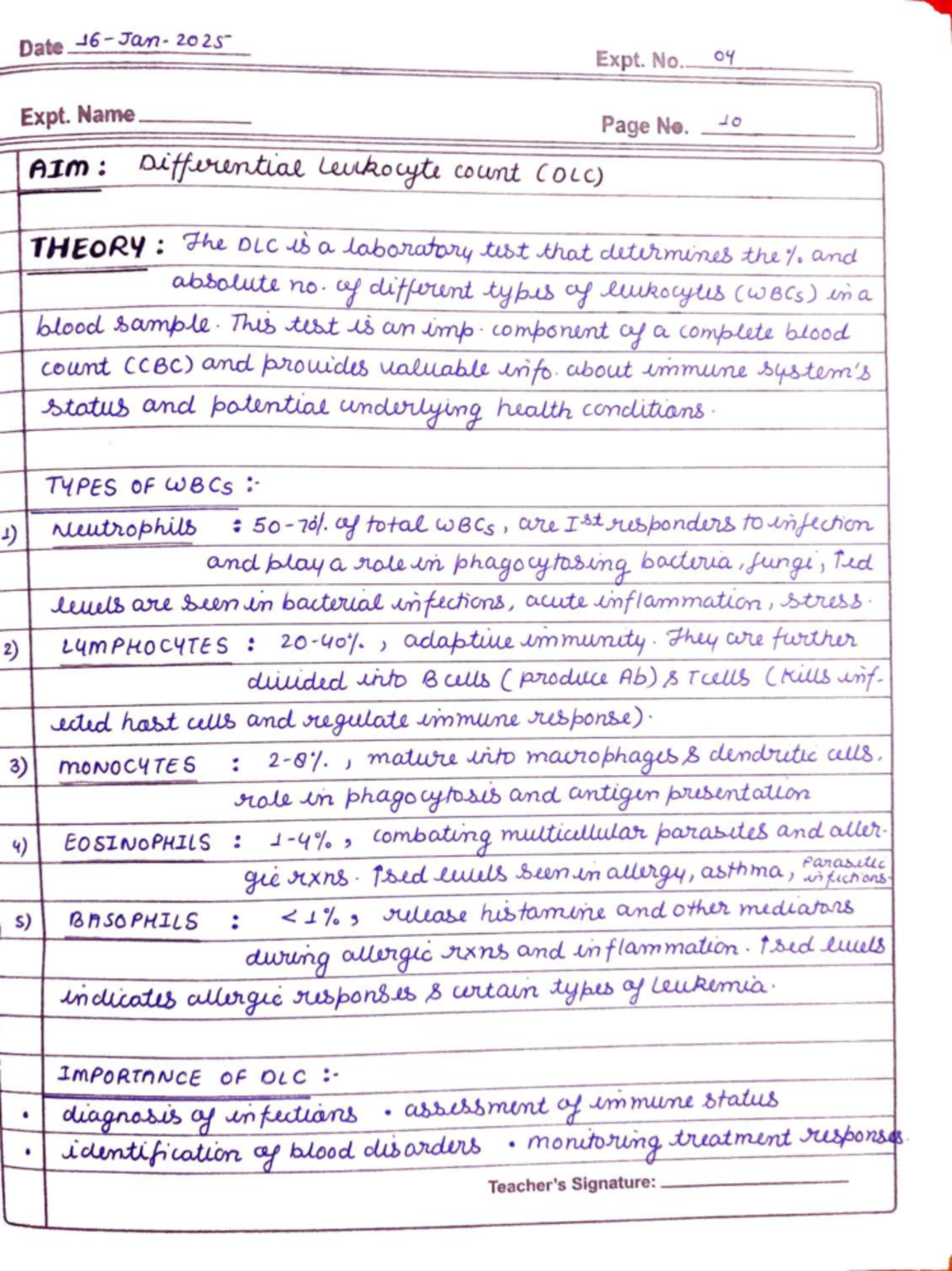 Experiment 4: Differential Leukocyte Count (DLC) Analysis - Studocu