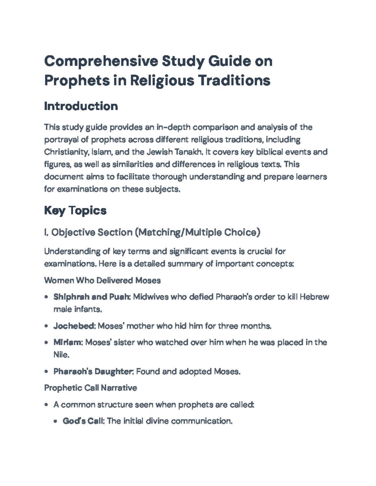 Comprehensive Study Guide on Prophets Across Religious Traditions ...