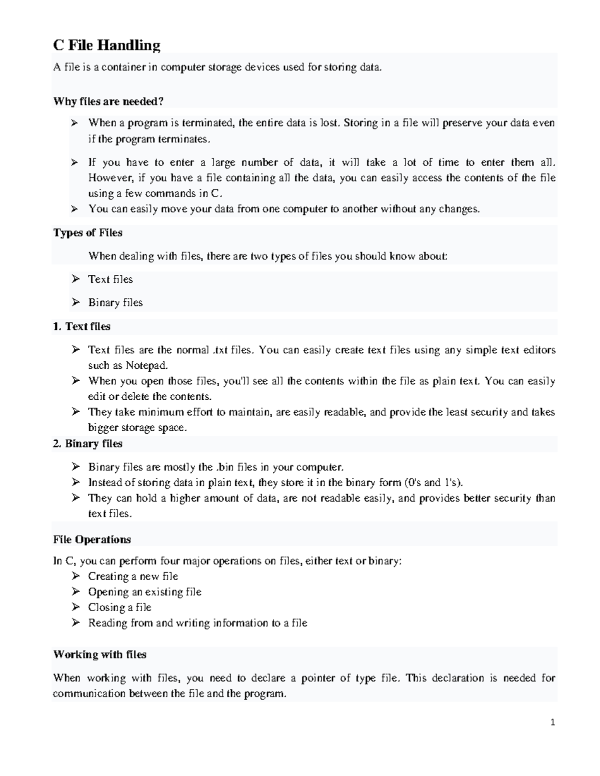File Handling in C: Understanding File Types and Operations - Studocu