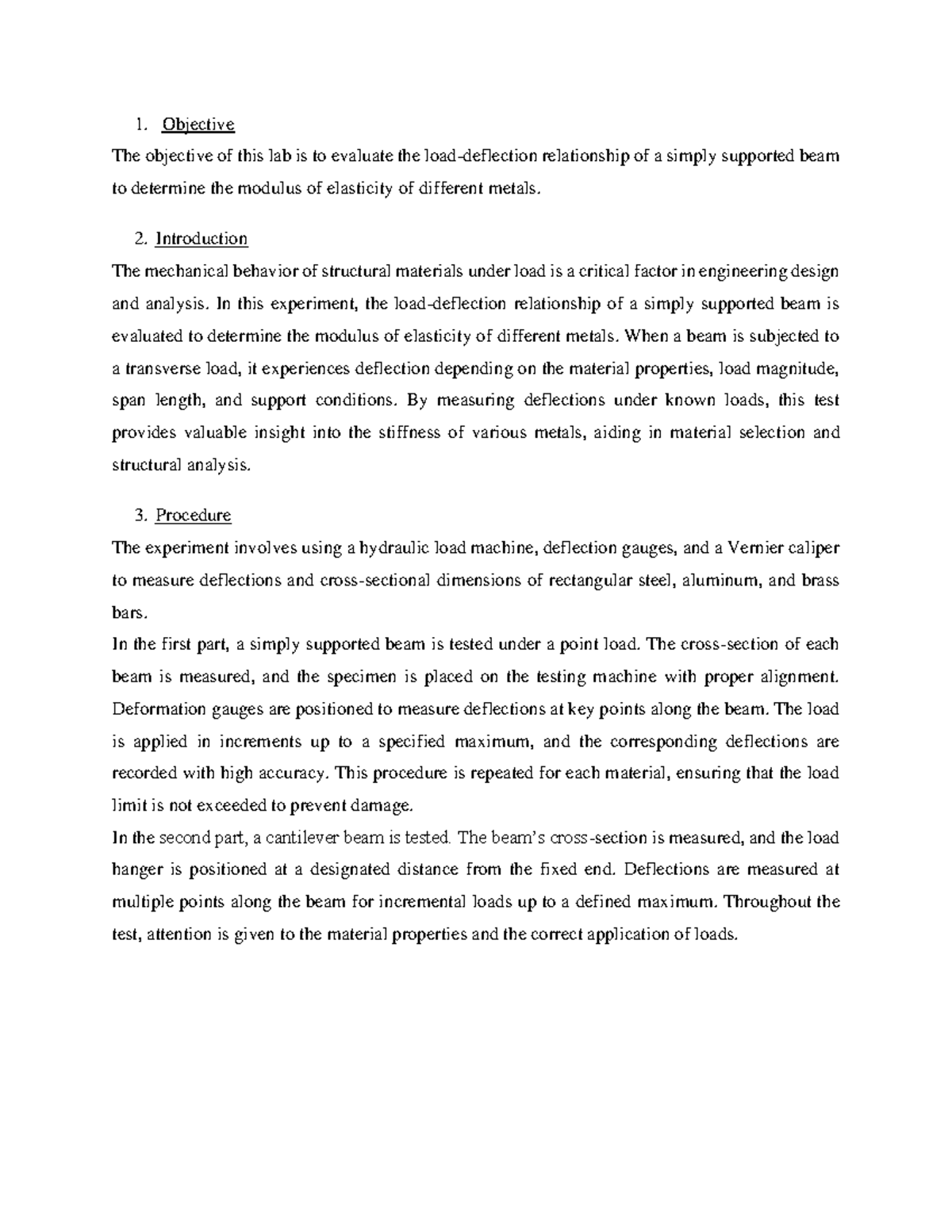 Lab 5: Evaluating Modulus of Elasticity in Simply Supported Beams - Studocu