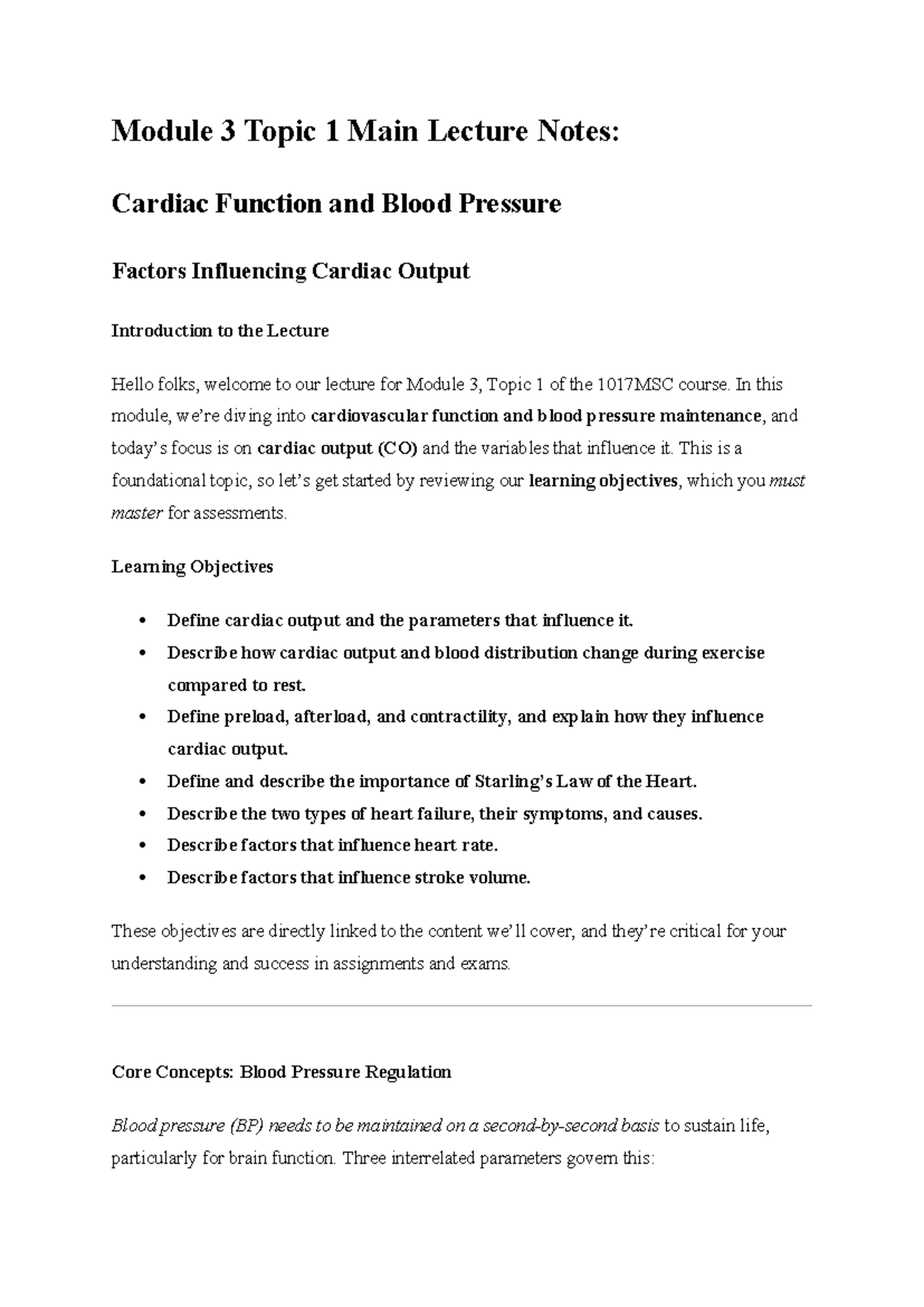 A&P2 Module 3 Topic 1 Lecture Notes: Cardiac Function & Blood Pressure ...