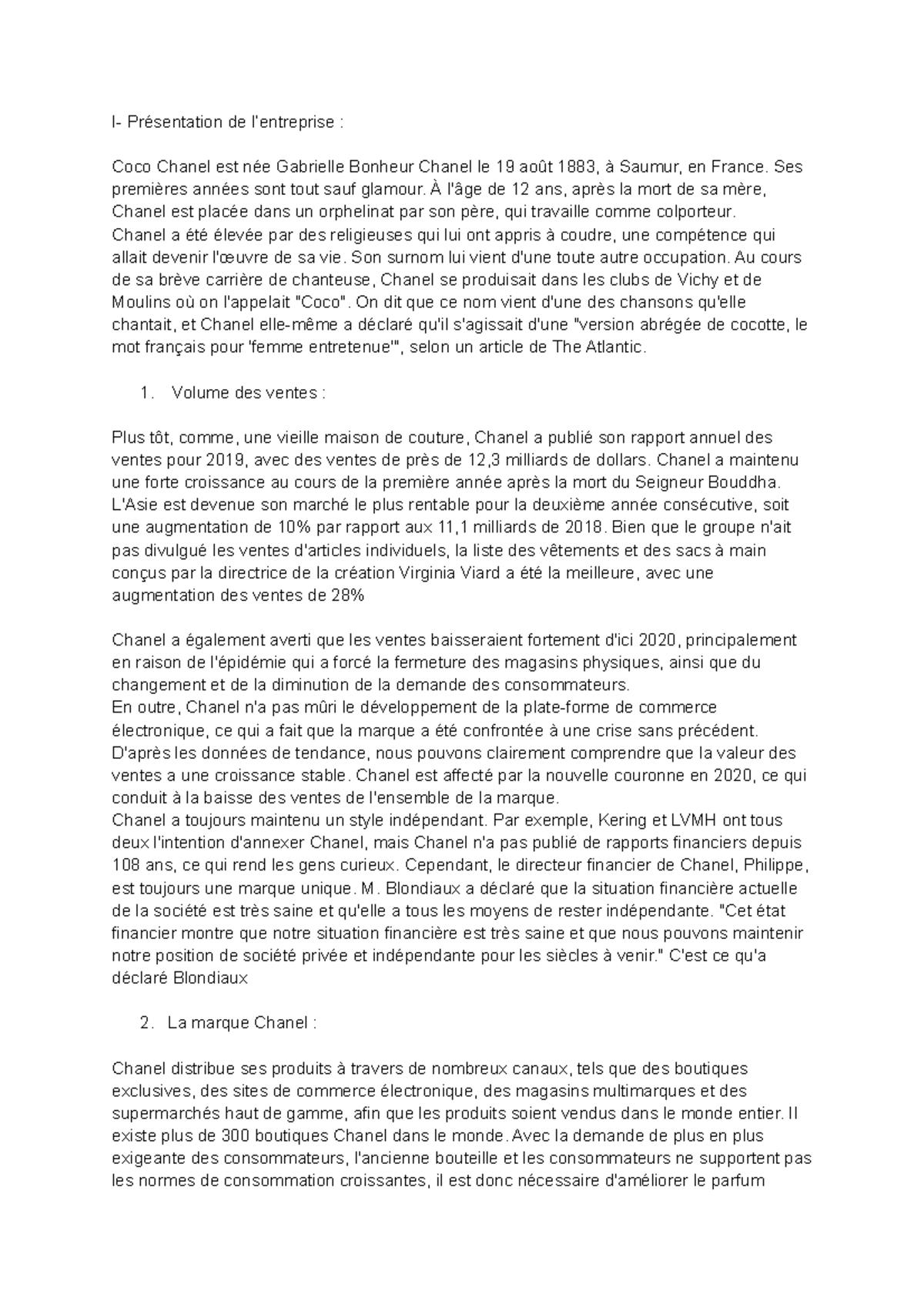 Chanel - Analyse SWOT et Étude de Cas sur la Marque - Studocu