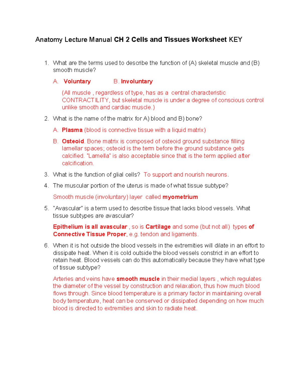 Anatomy Lecture Manual CH 2 Cells and Tissues Worksheet KEY - Studocu