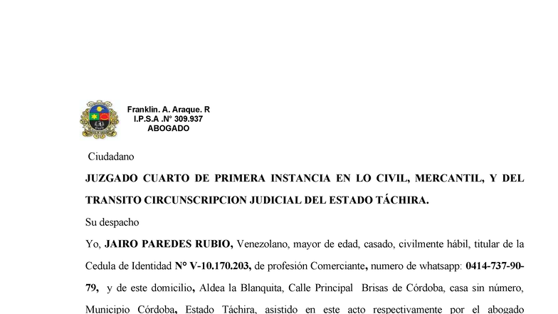 Amparo Constitucional de Jairo Paredes - R.I.P.S.A 309.937 - Studocu