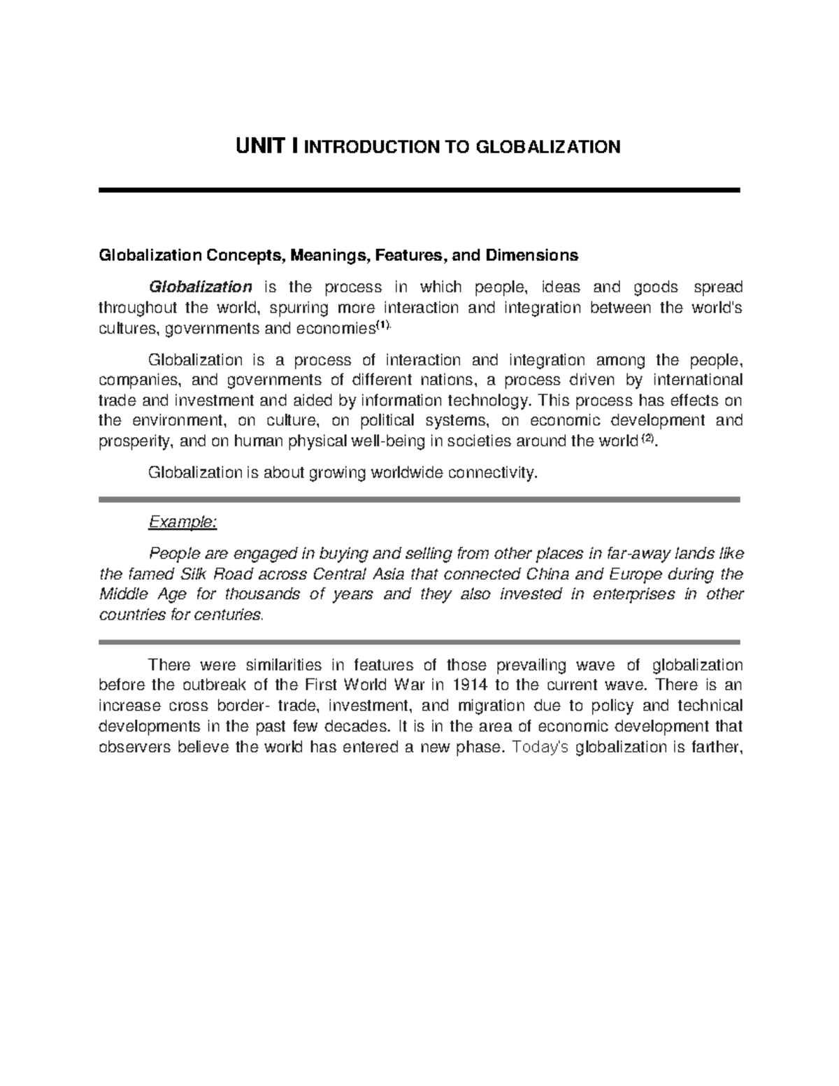 Globalization Concepts and Dimensions - Contemporary World Unit 1 - Studocu