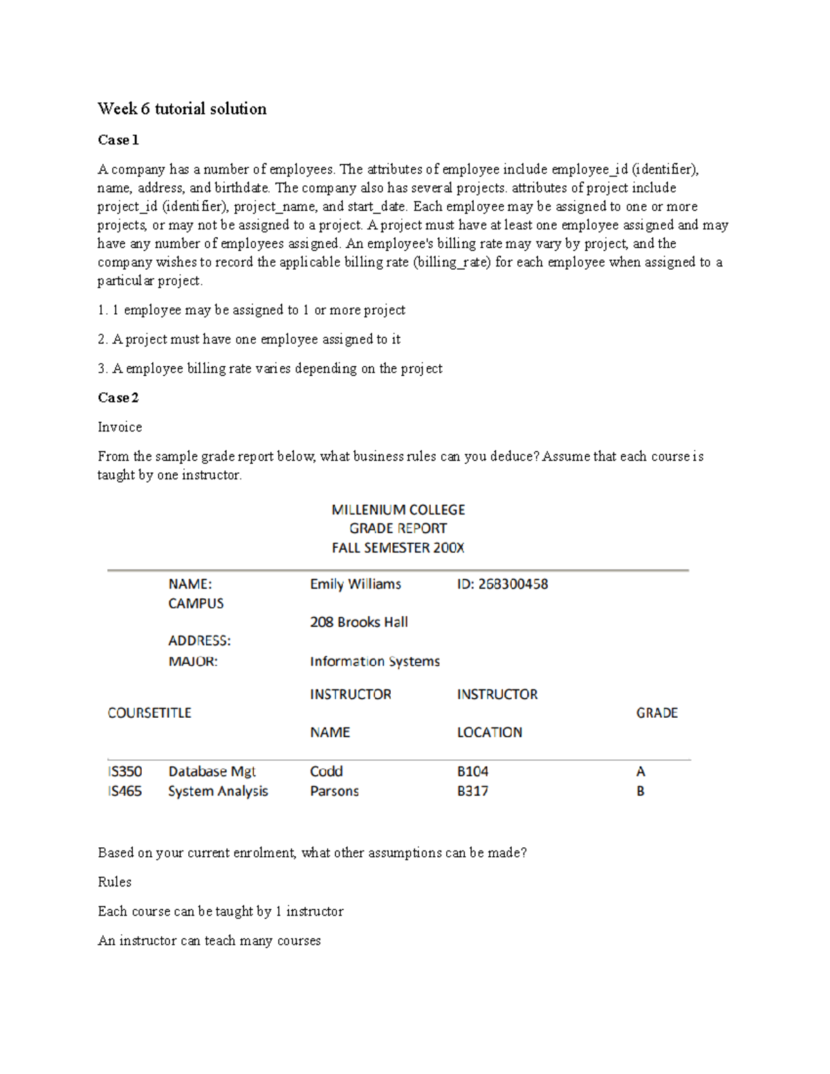 Week 6 Tutorial Solutions: Business Rules & Cases Analysis - Studocu
