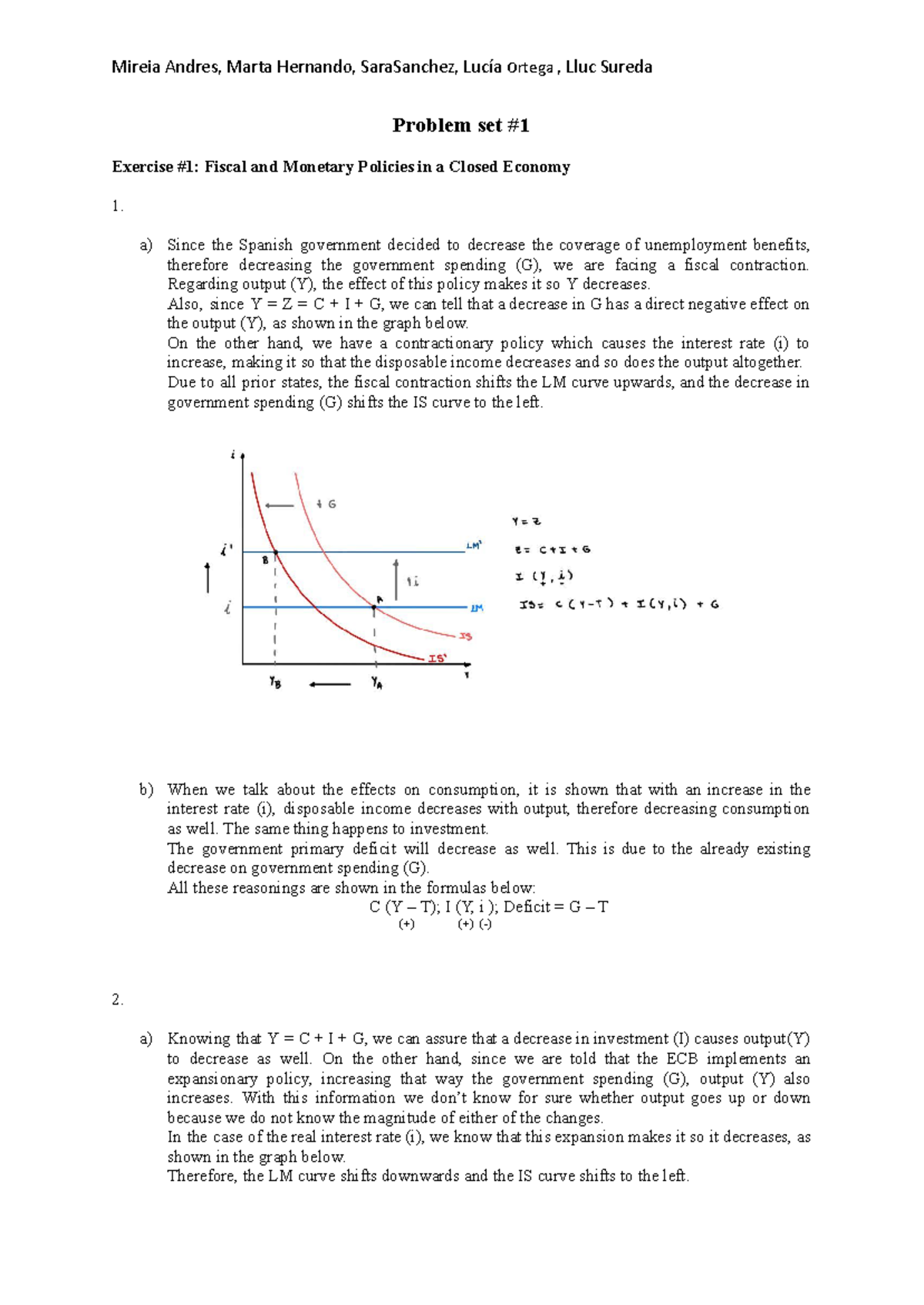 ECON 101: Problem Set #1 - Fiscal & Monetary Policies and the ...