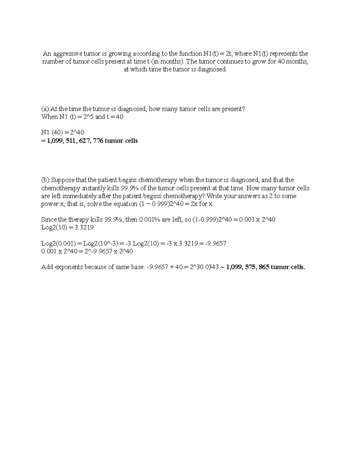 Math 152 Project One: Tumor Growth and Chemotherapy Analysis - Studocu