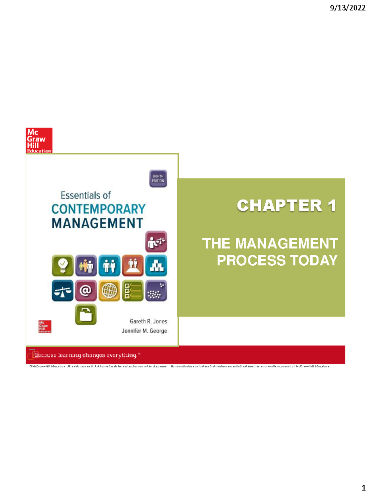 Chapter 1: The Management Process Today - Key Concepts and Objectives ...
