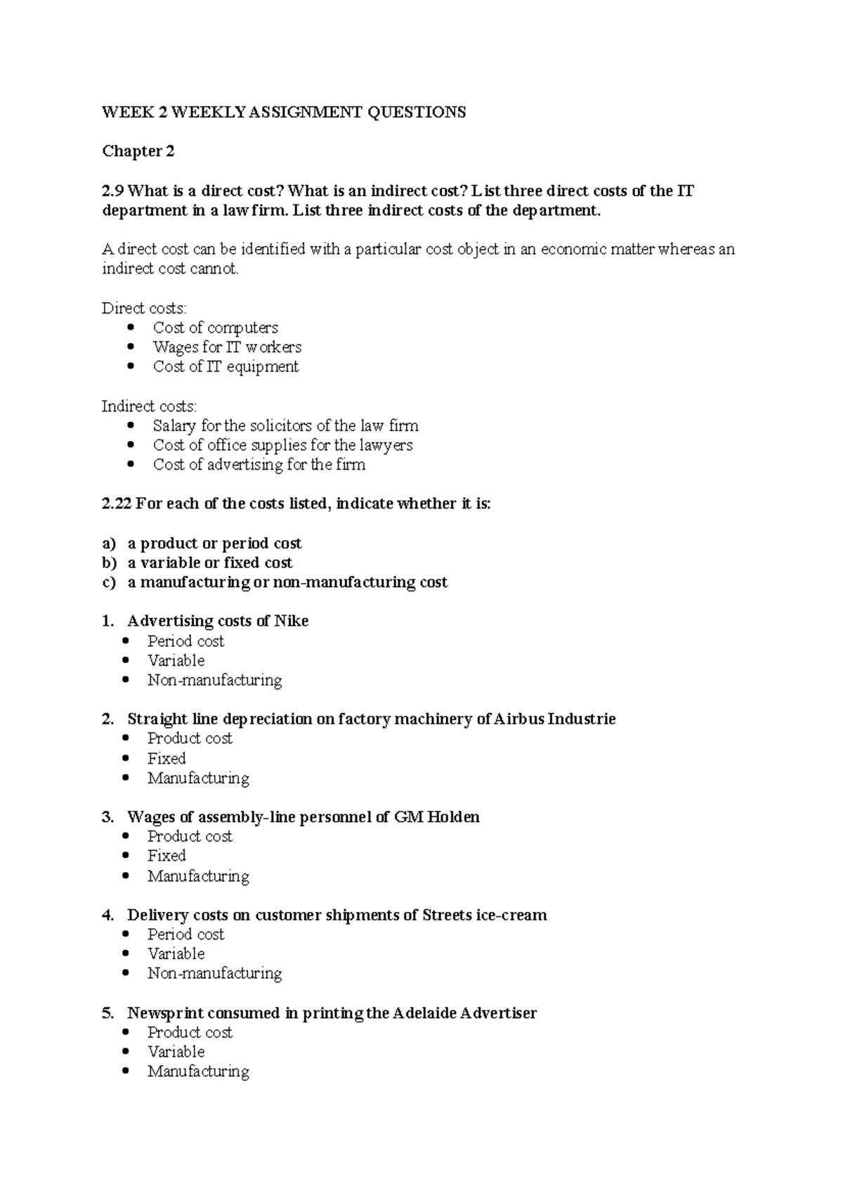 WEEK 2 Weekly Assignment Questions - WEEK 2 WEEKLY ASSIGNMENT QUESTIONS ...