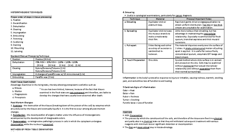 HISTO-TECH: Comprehensive Notes on Histopathologic Techniques - Studocu