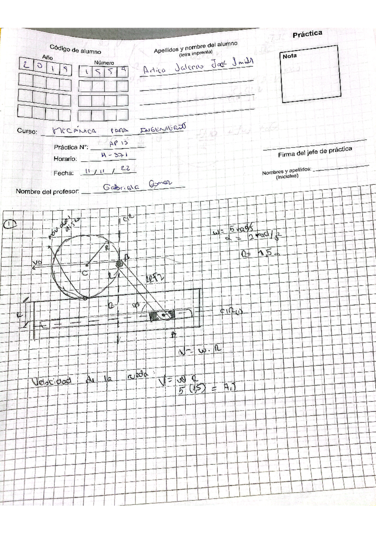Práctica AP13 - Mecánica para Ingenieros 2019 - Informe de Ejercicio ...