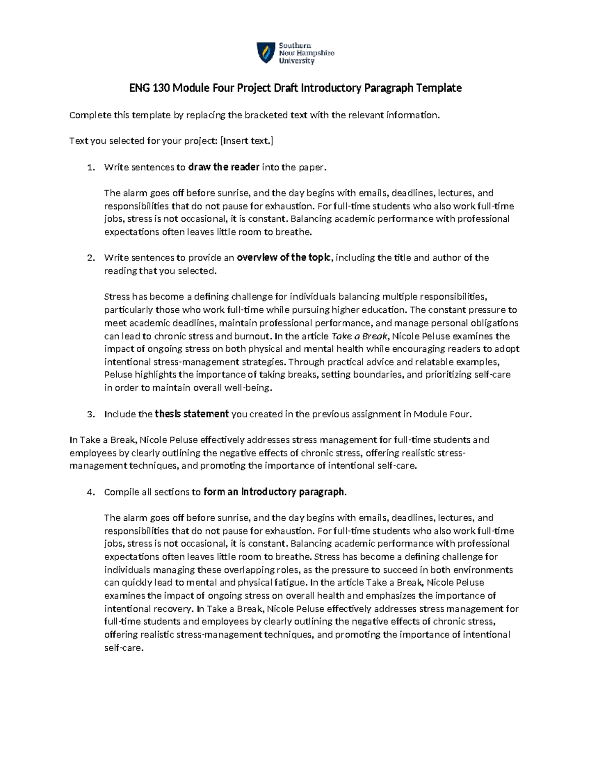 ENG 130 Module Four Project Draft: Introductory Paragraph Template ...