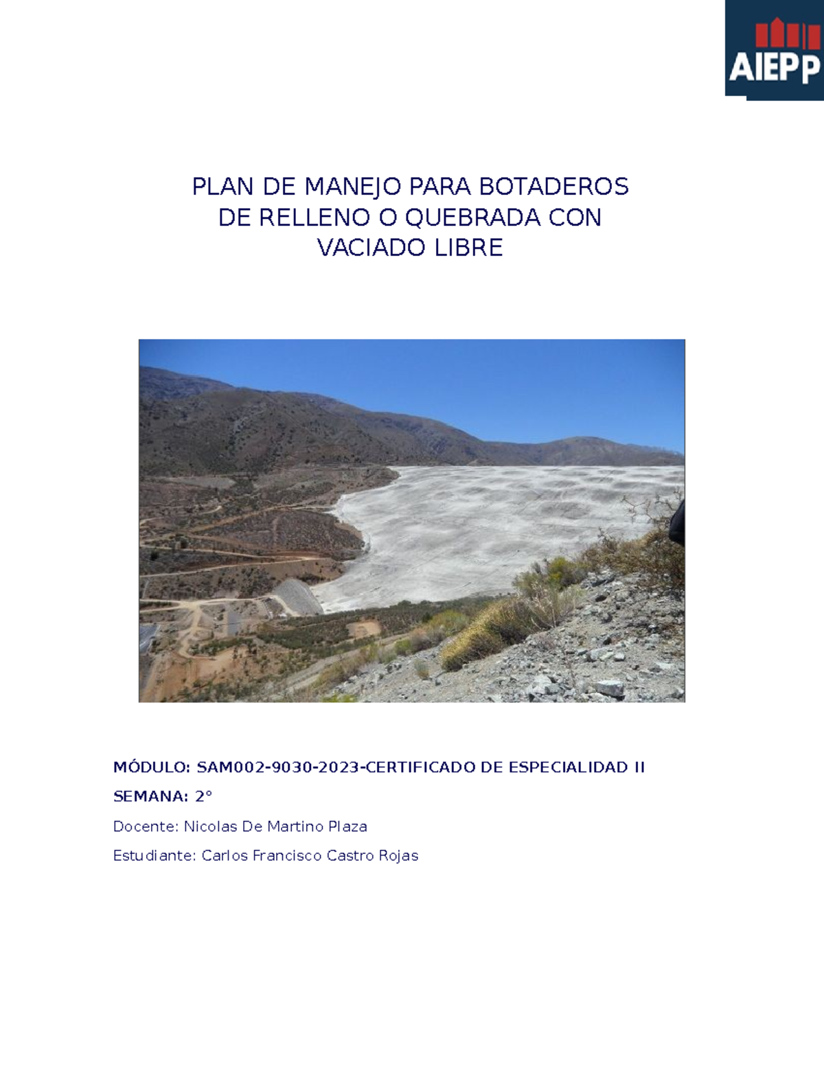 PLAN DE MANEJO PARA BOTADEROS DE RELLENO - SAM002-9030-2023 - Studocu