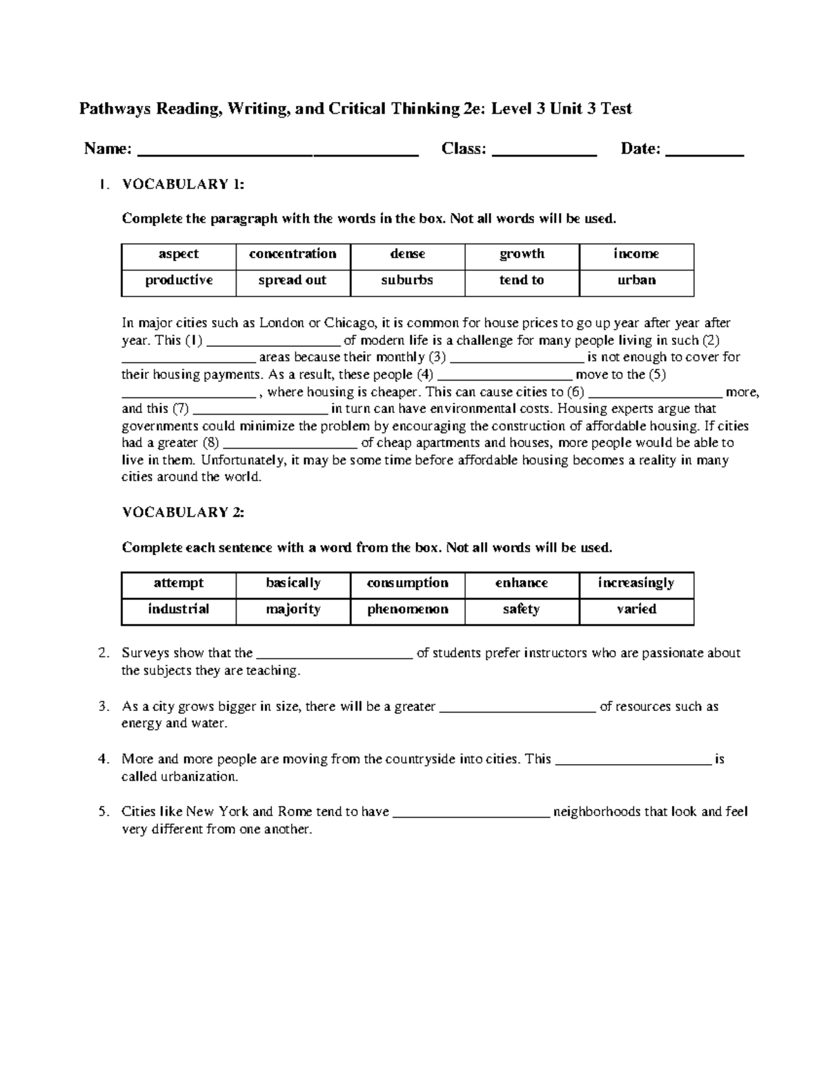 Pathways 3: Reading, Writing, & Critical Thinking 2e - Unit 3 Test ...